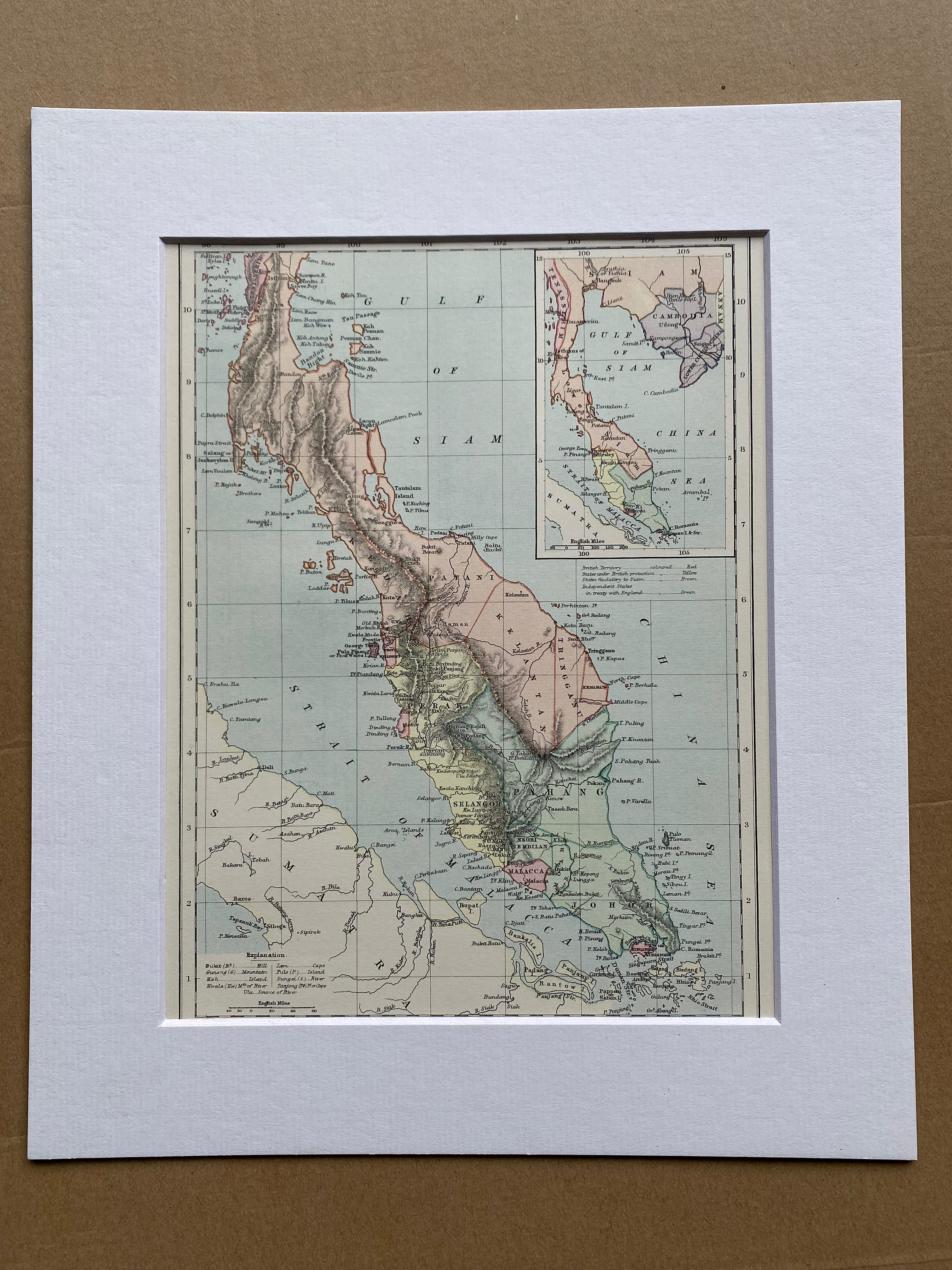 1875 Malay Peninsula Original Antique Map - Southeast Asia - Malaysia ...