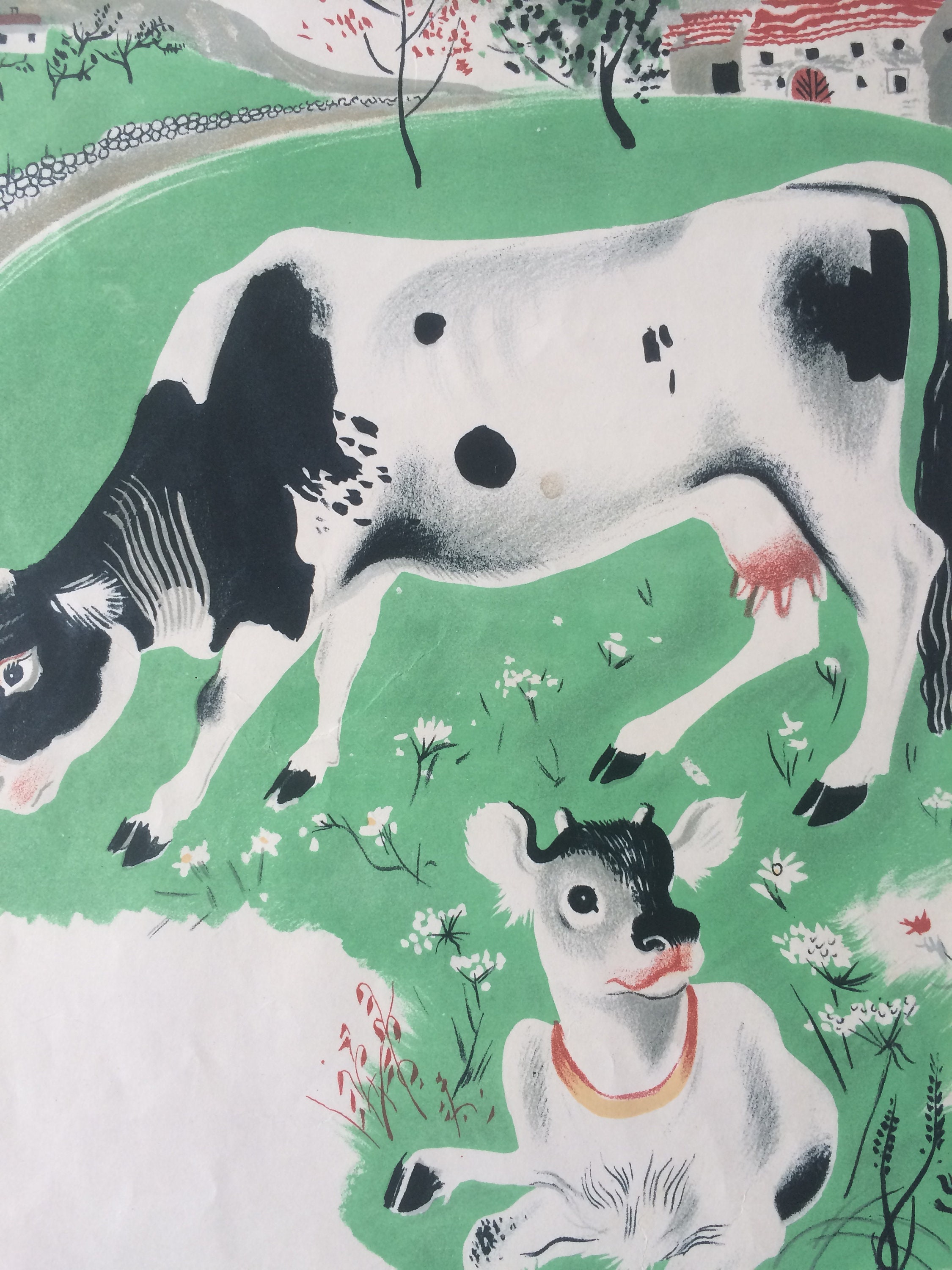 1940 Cow & Calf Original Antique Print - Mounted and Matted ...