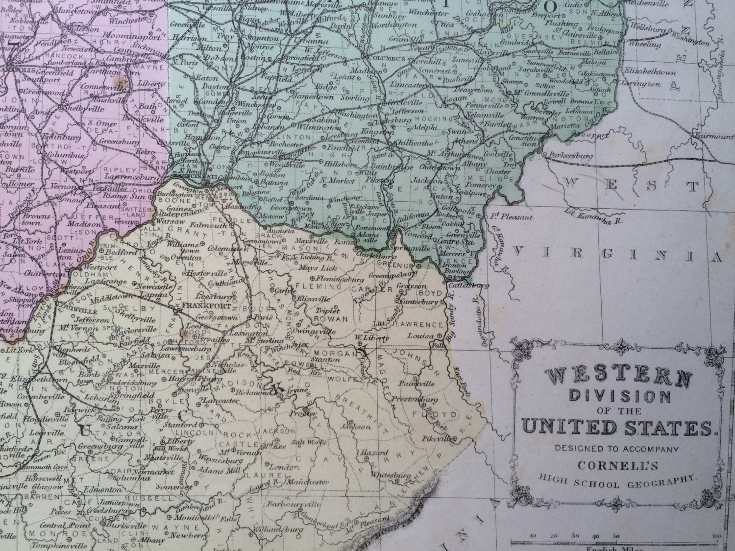 1869 UNITED STATES (Western Division) Rare Original Antique Map, 22 x ...