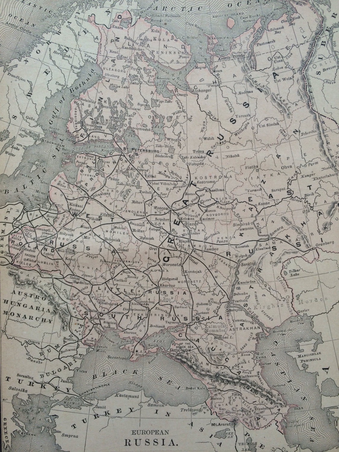 1891 RUSSIA (European) Original Antique Map, 8.5 x 11.5 inches, Rand ...