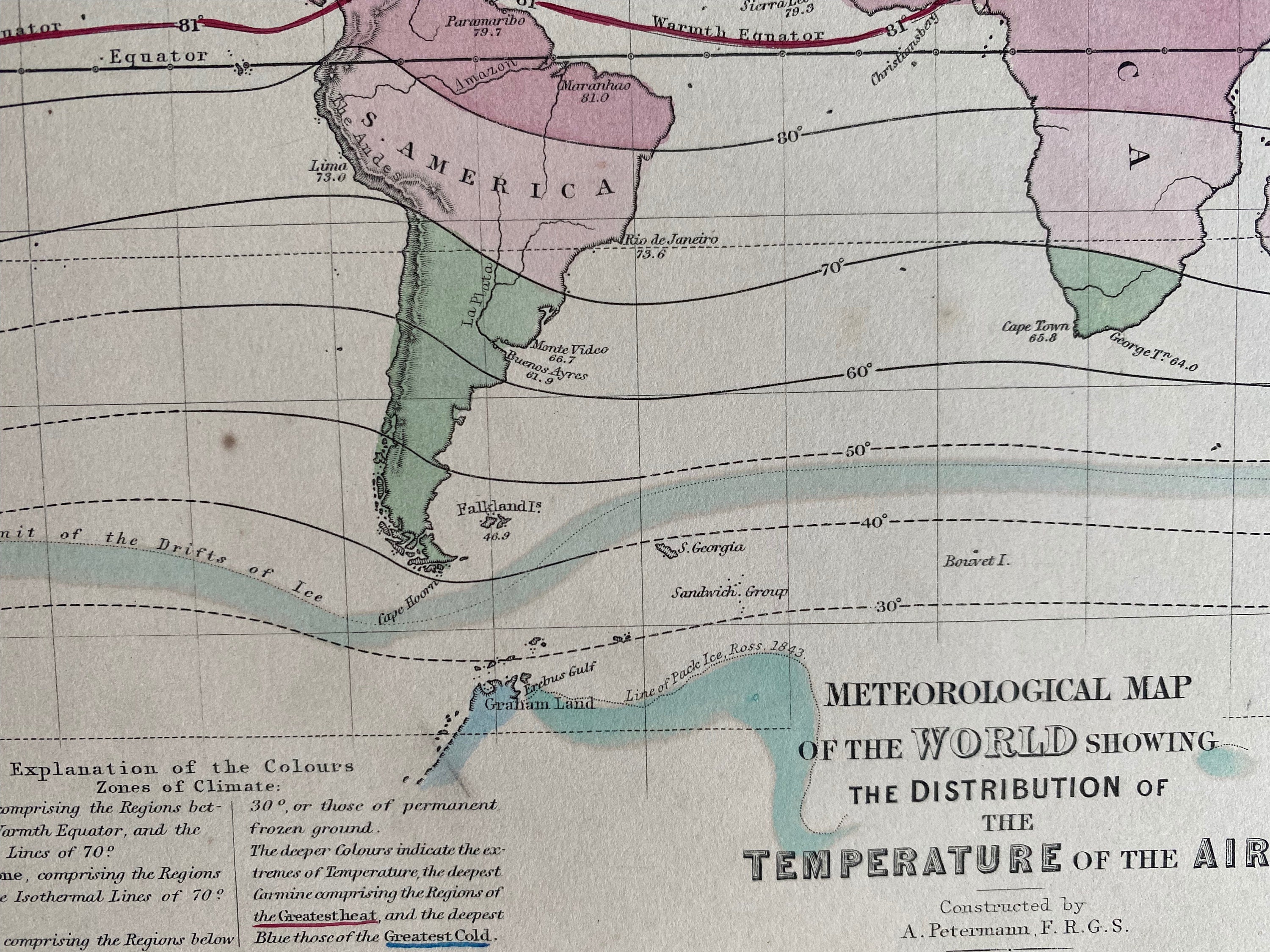 1853 Meteorological Map of the World showing the distribution of the ...