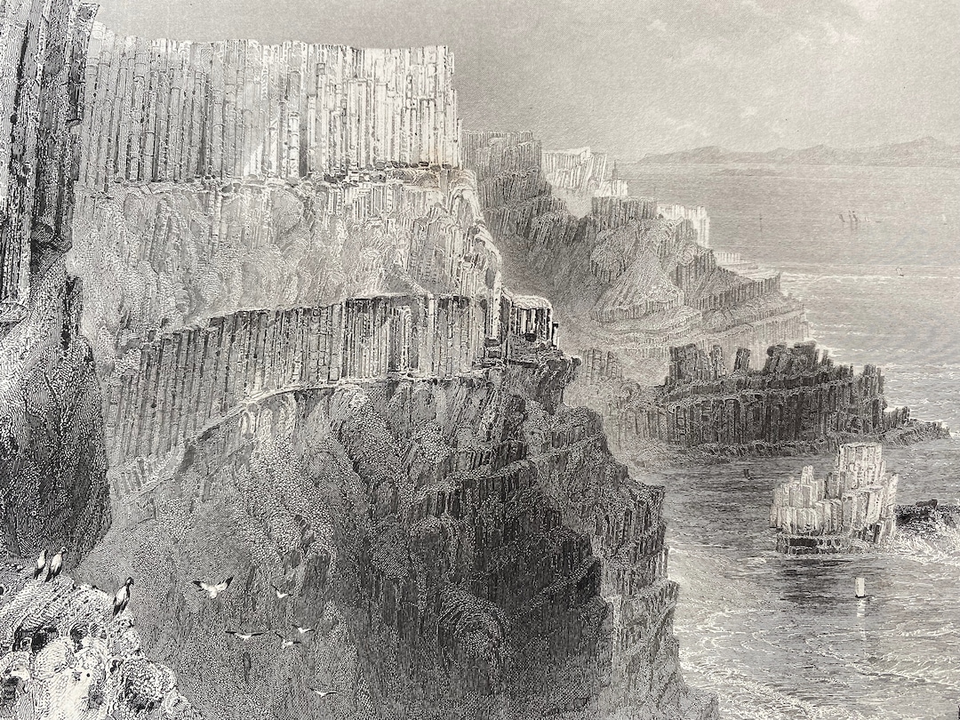 1840 Pleaskin Cliff, Giants Causeway Antrim Original Antique Engraving ...