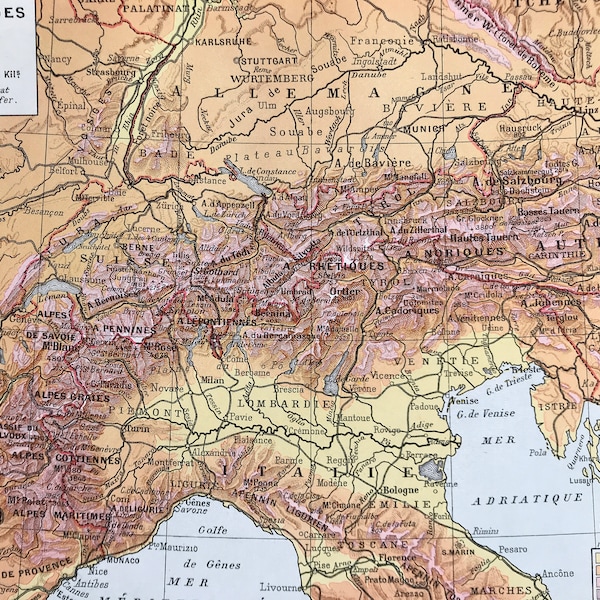 Antique Map of Alps - Etsy
