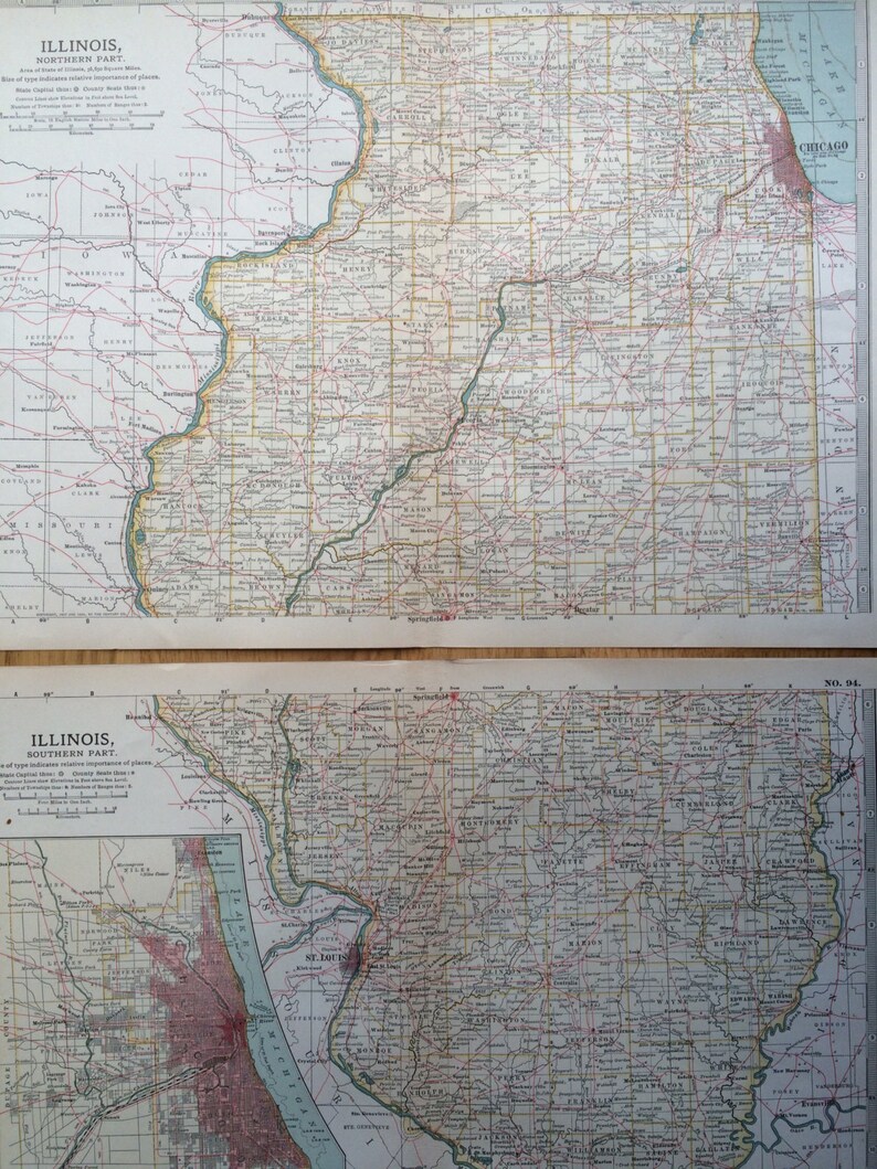 1903 Illinois Original Large Antique Map Set - US State Map - IL - Set ...