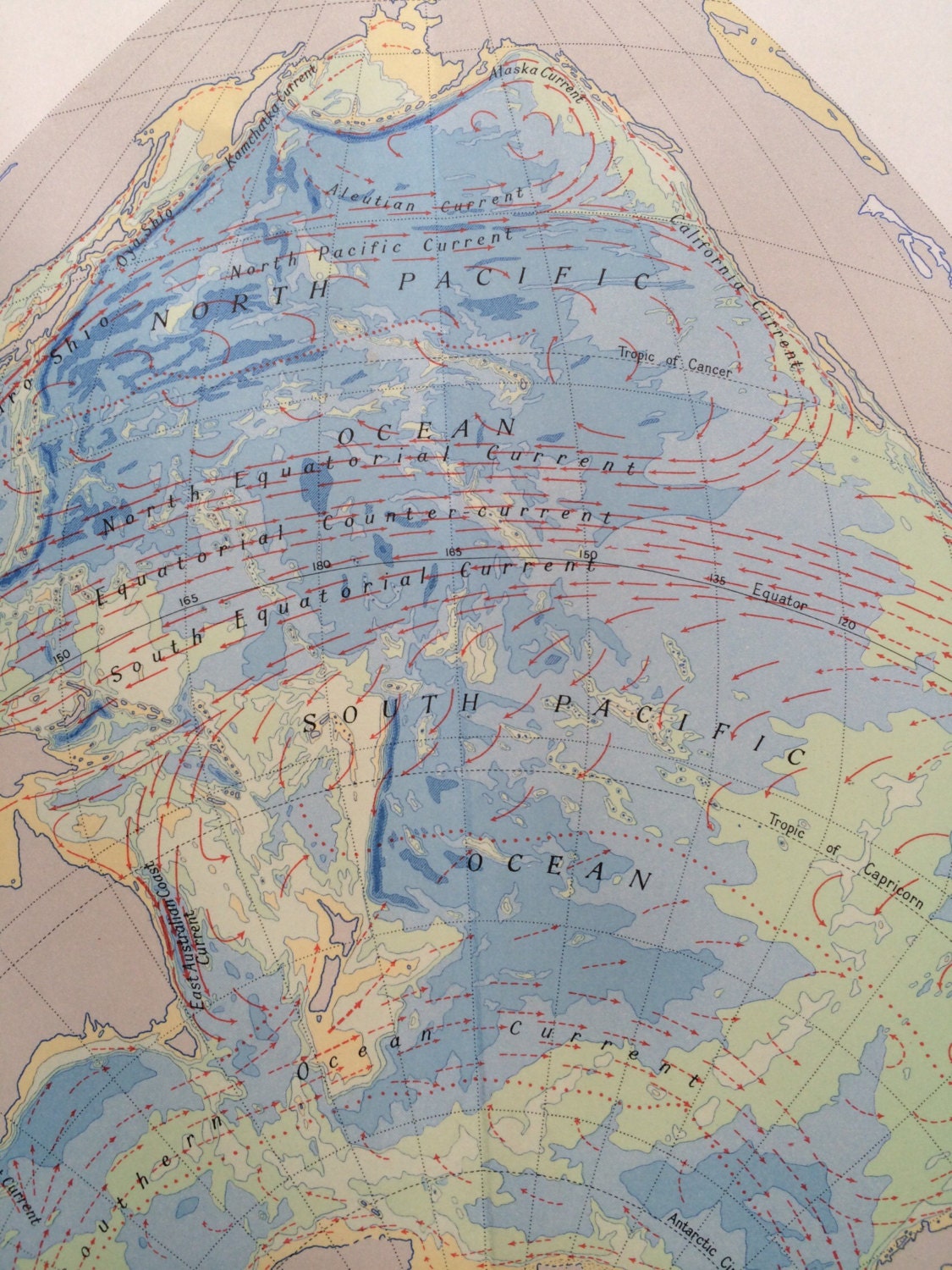 1958 WORLD OCEANOGRAPHY Extra Large Original Vintage World Map ...