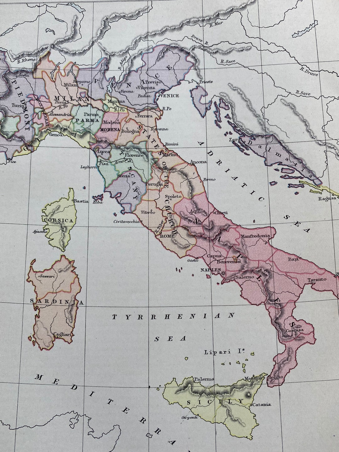 1875 Italy (before 1797) Original Antique Map - Available Matted and ...