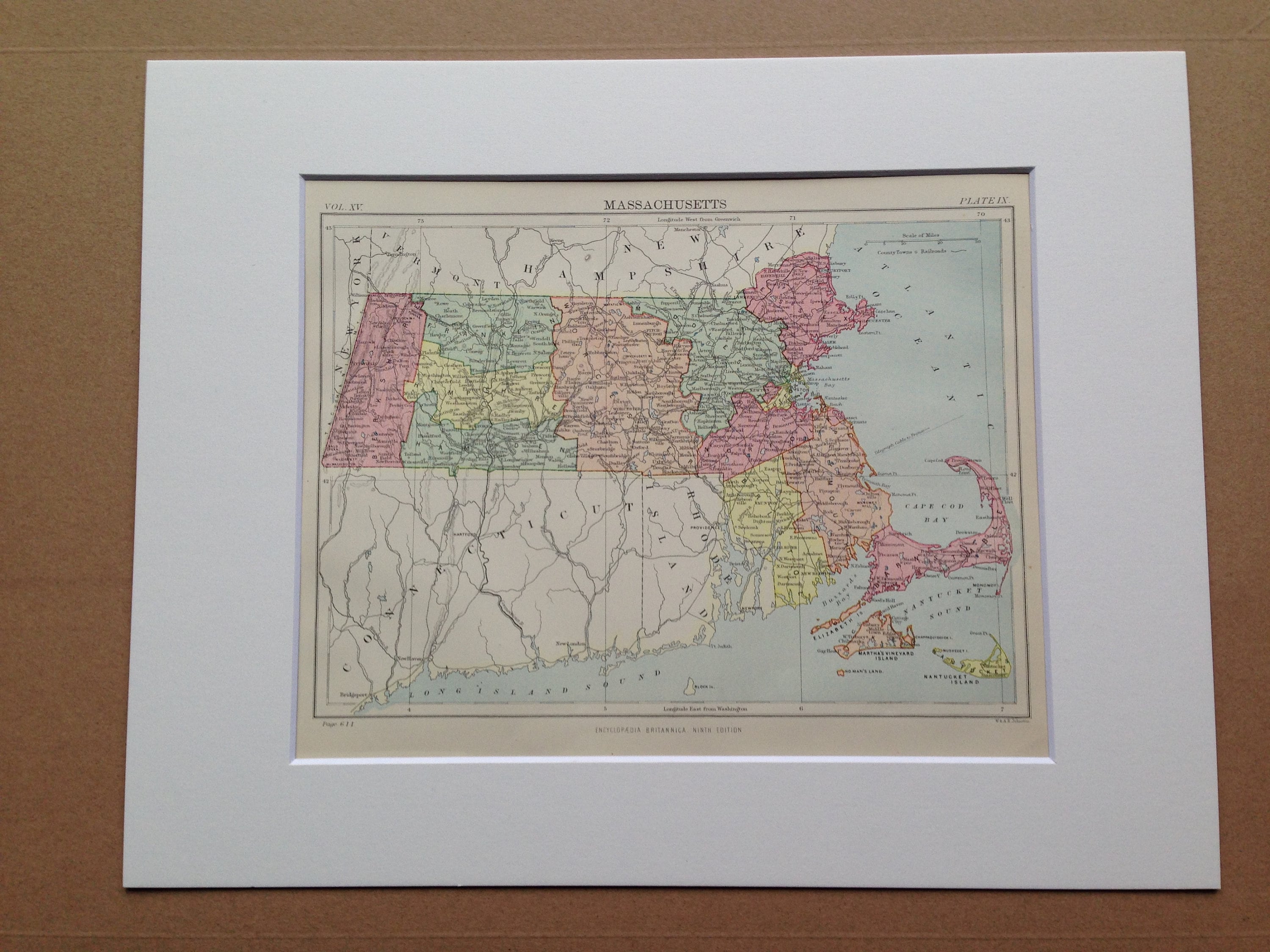 1875 Massachusetts Original Antique Map - MA - US State Map - United ...