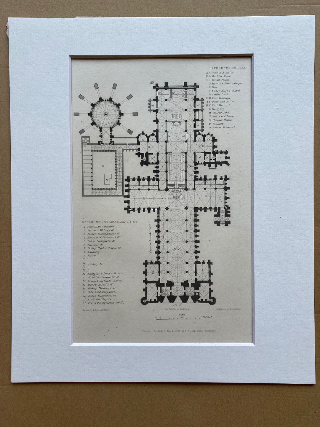 1838 Lincoln Cathedral - Floor Plan Original Antique Engraving ...