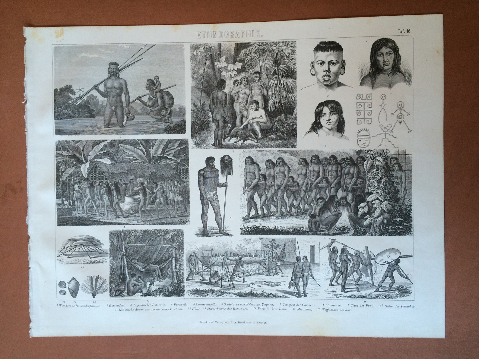 1870 Brazilian Native Tribes Art and Culture Original Antique Print ...
