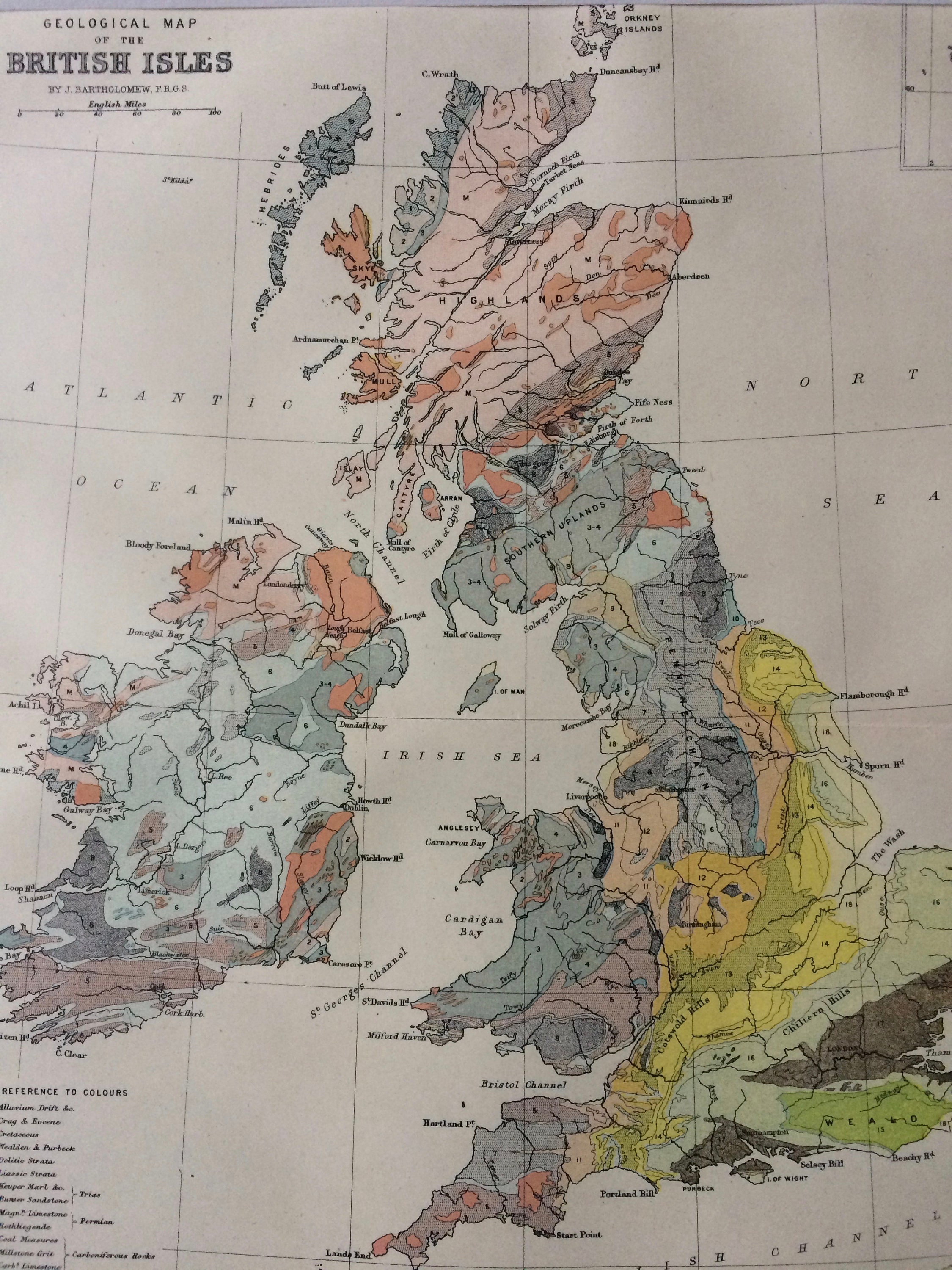 1904 Original Antique Geological Map of the British Isles - Geology ...