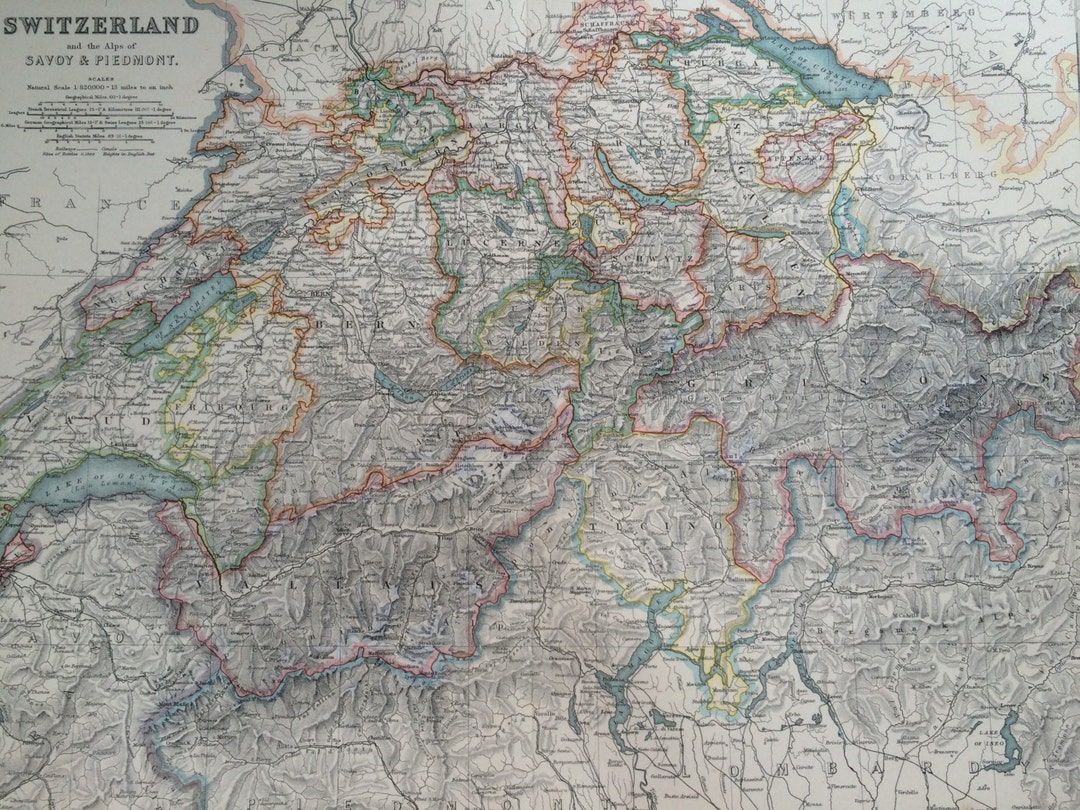 1907 SWITZERLAND Original Antique Map, Cartography, Historical Map ...