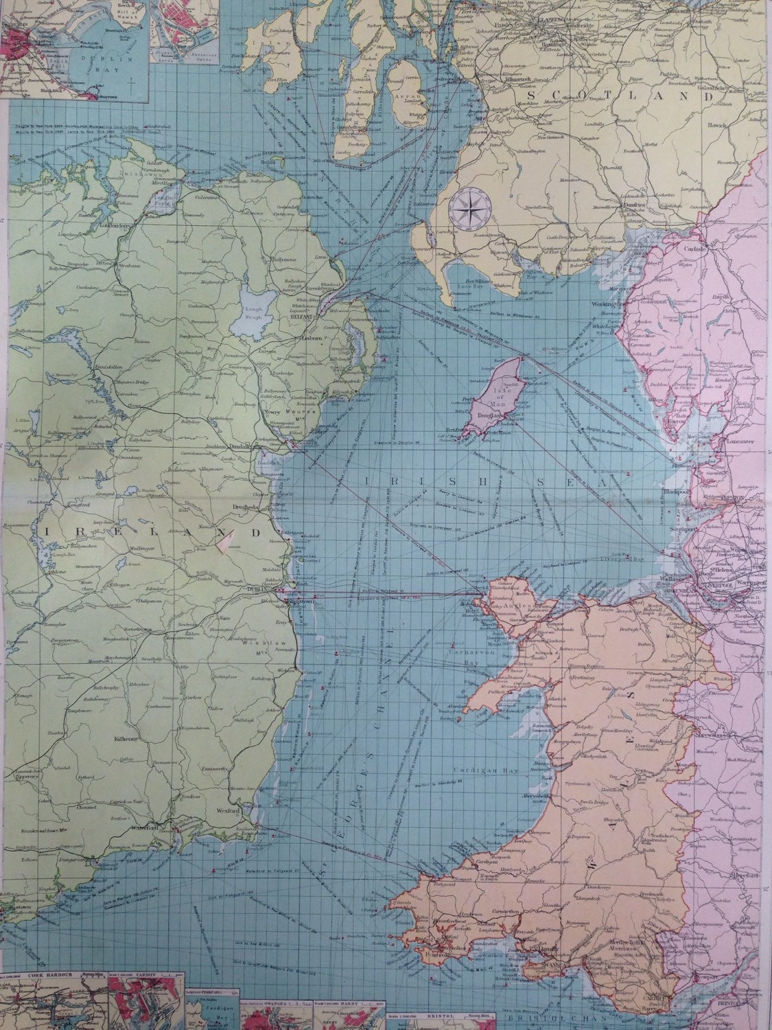 1920 The Irish Channel mercantile marine map- extra large original ...