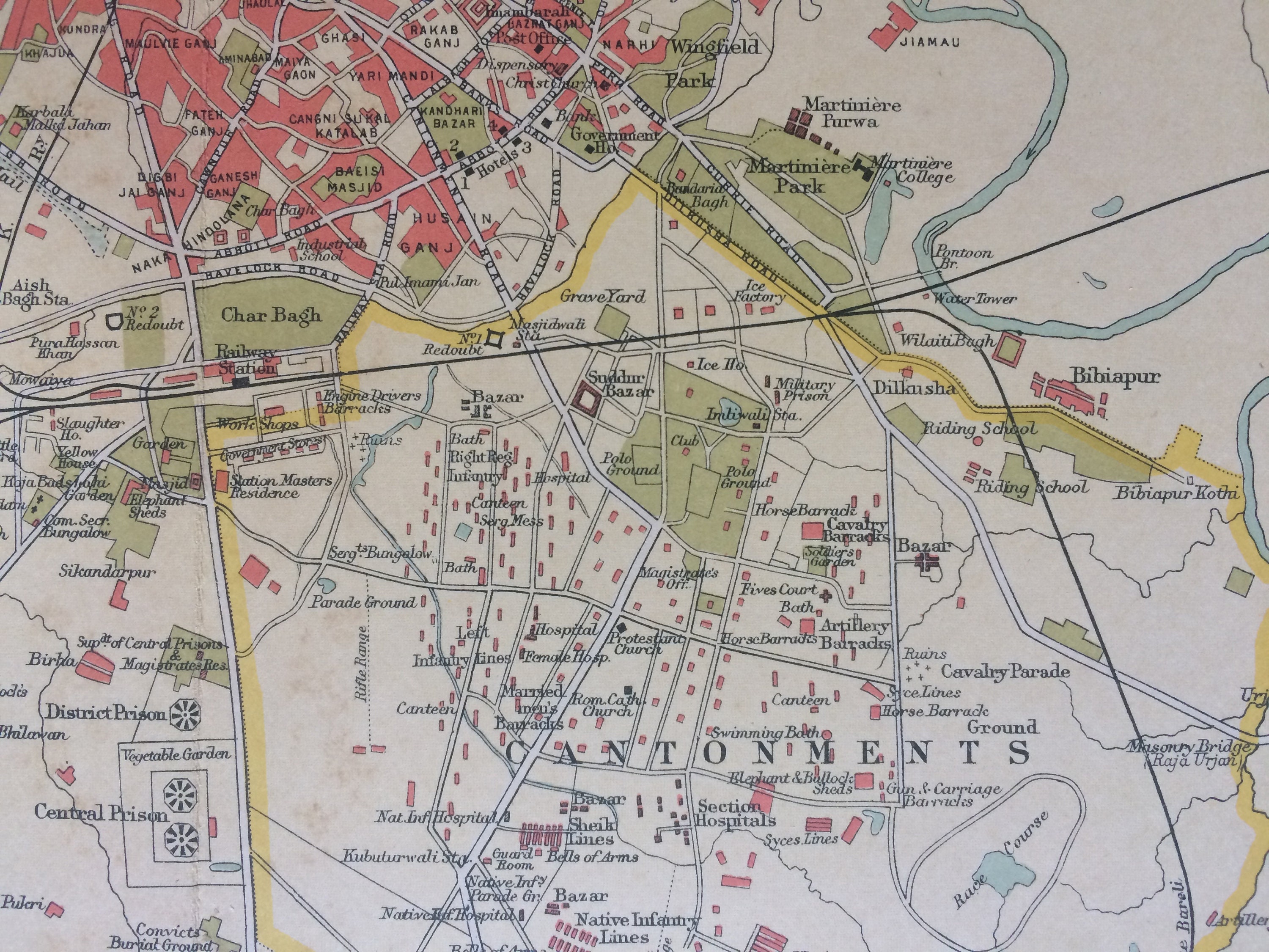 1908 Lucknow and Environs Original Antique Map - Available Mounted and ...