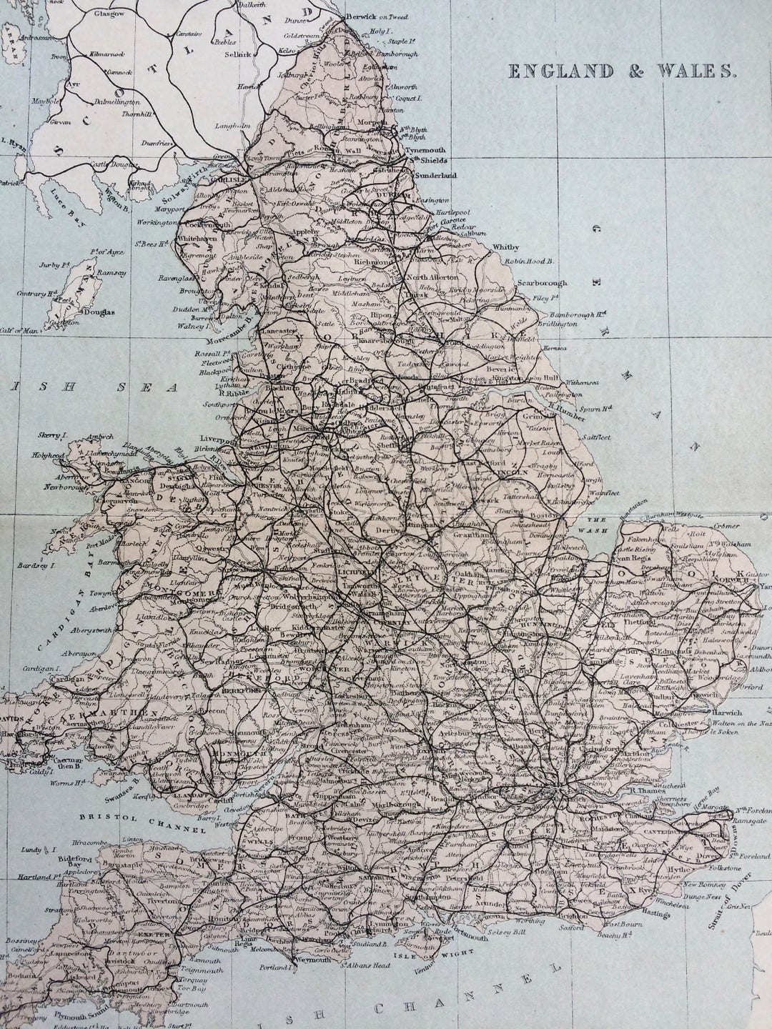 1868 ENGLAND & WALES Original Antique Map, Cartography, Geography, Wall ...