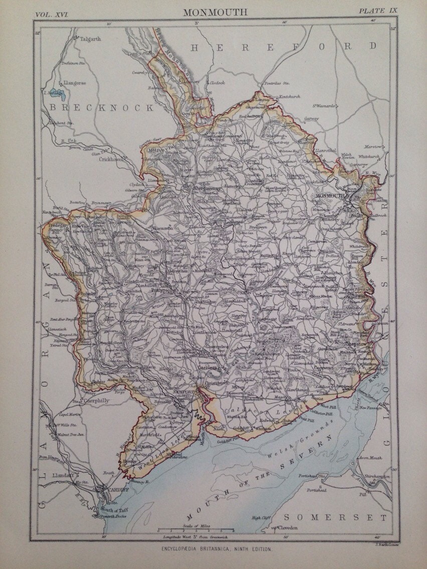 1875 MONMOUTH original antique map, cartography, geography, wall decor ...