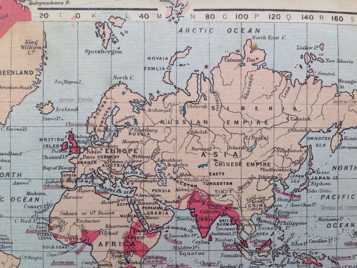 1895 Original Antique World map showing British Possessions and ...