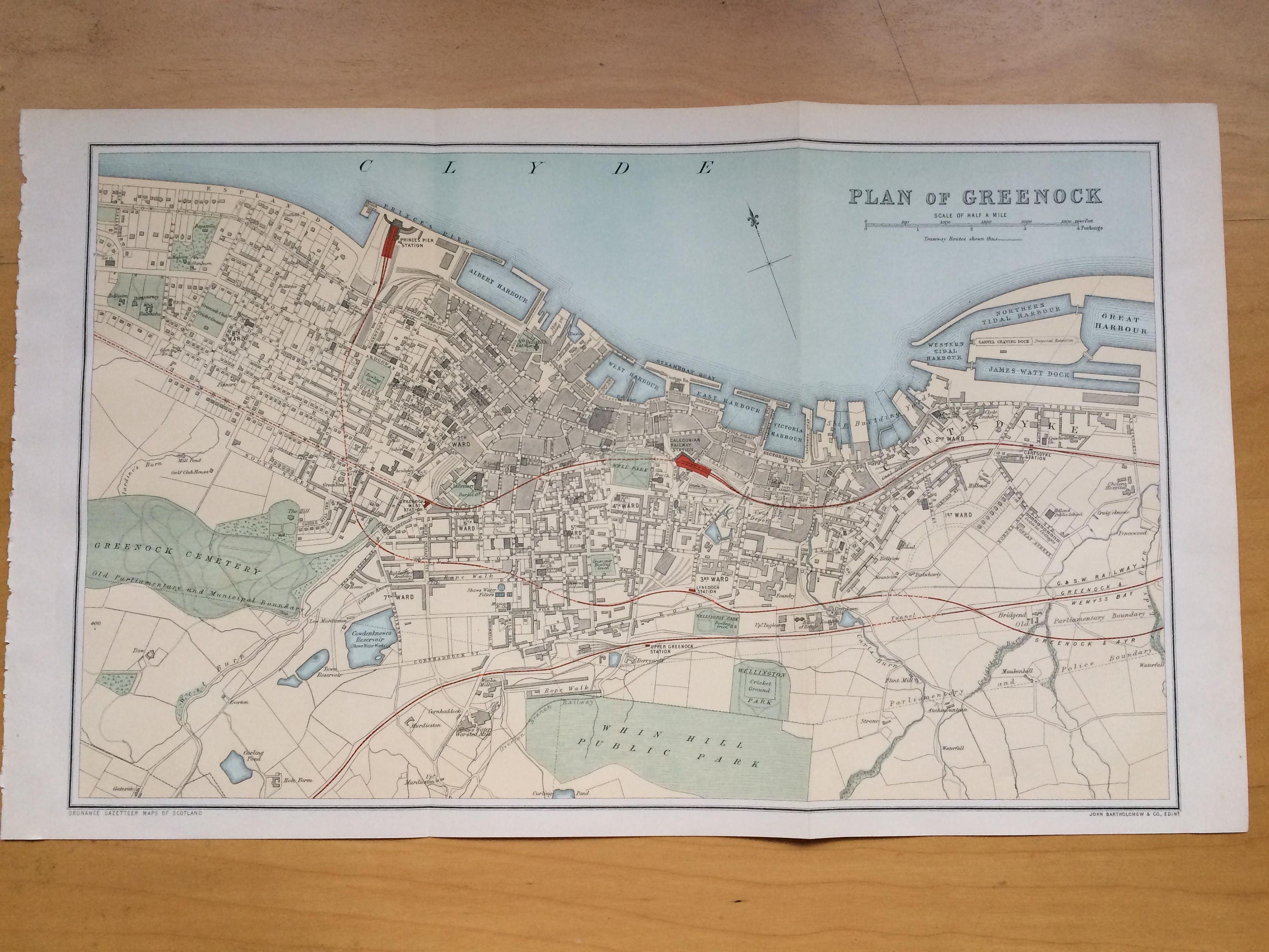 1901 Plan of Greenock Large Original Antique Map - Scottish Cartography ...