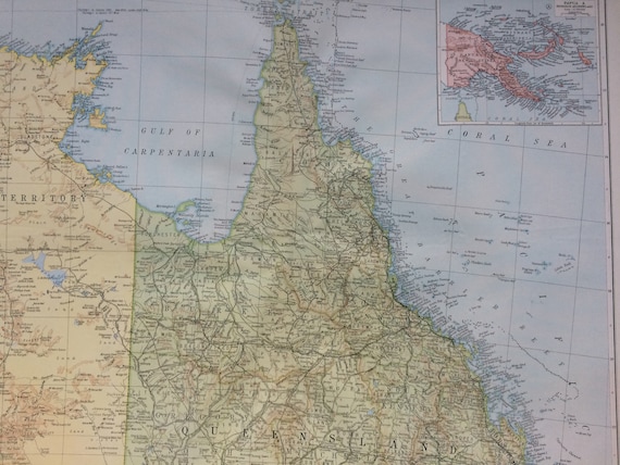 1920 Australia northeast Extra Large Original Antique Map - Etsy