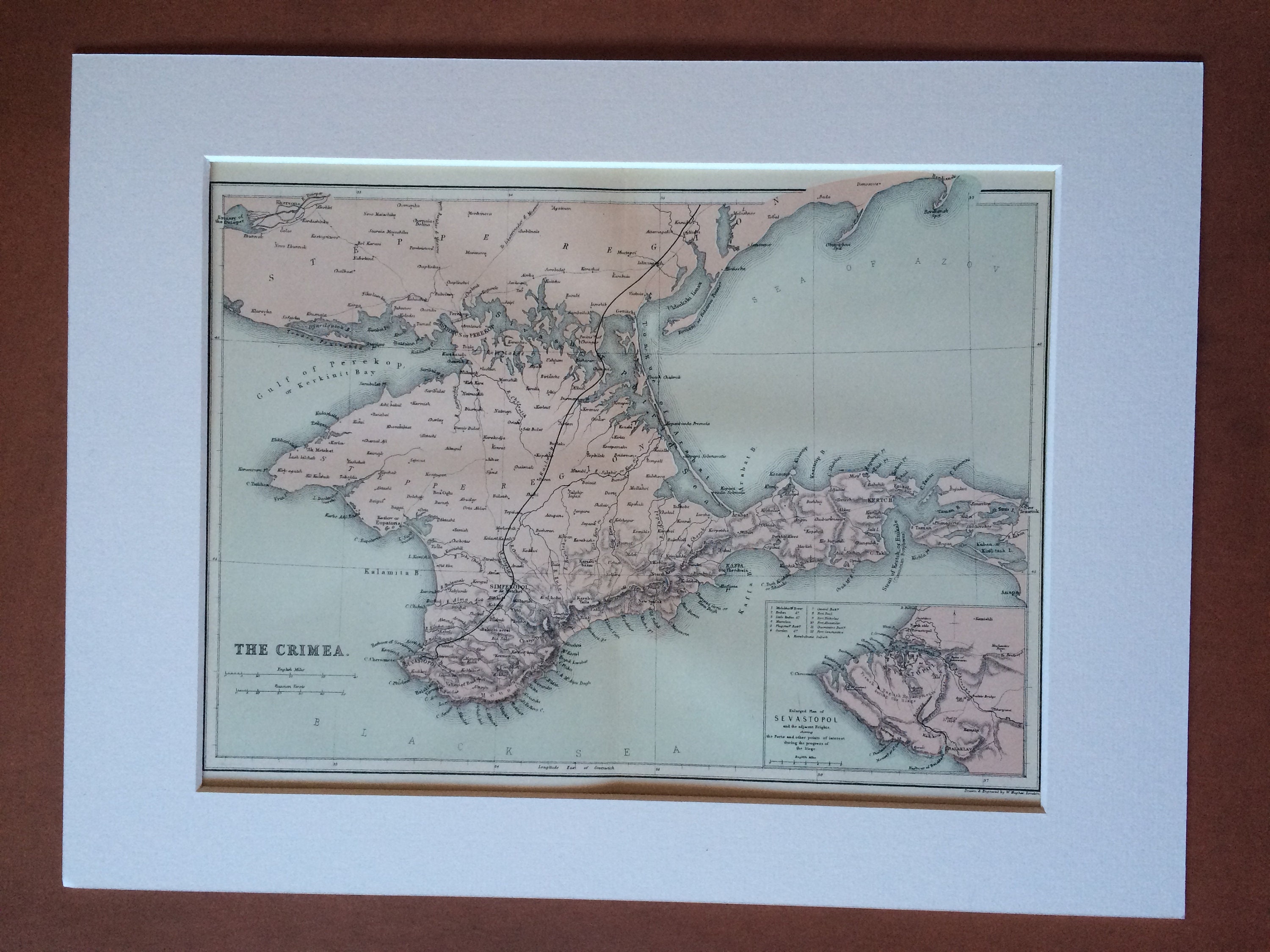 1895 Crimea Original Antique Map with inset map of Sebastopol - Ukraine ...