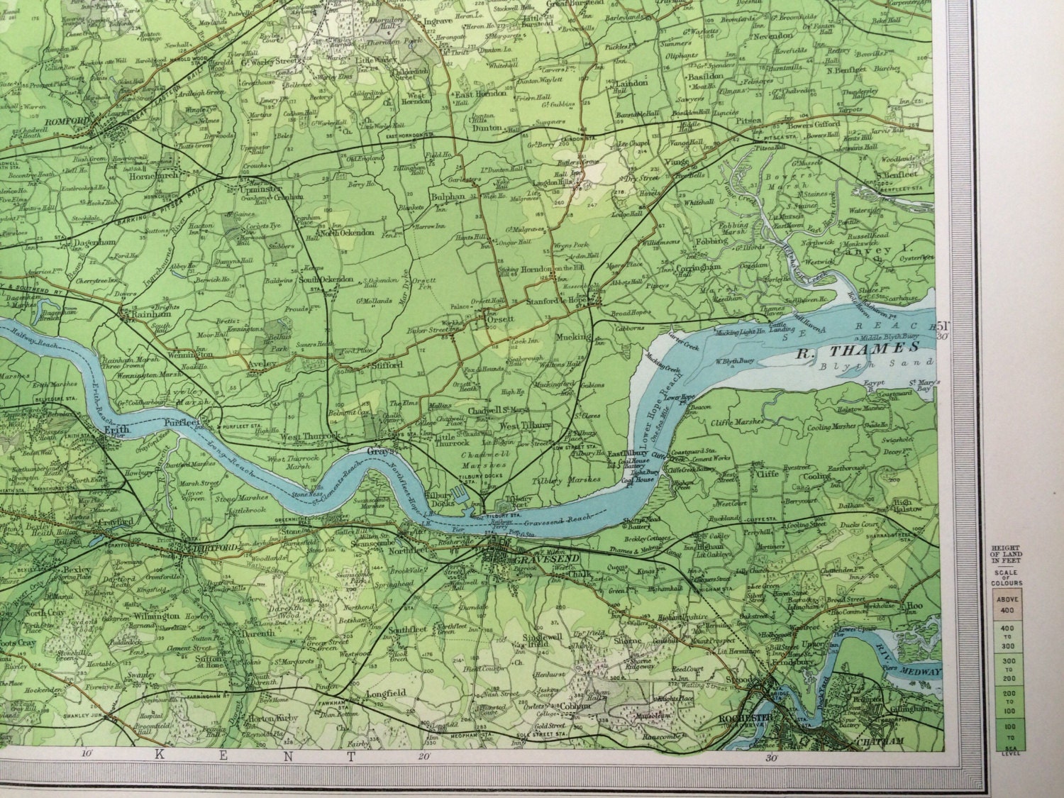 1903 LONDON & GRAVESEND Large Original Antique Map, 17.5 x 23 inches ...