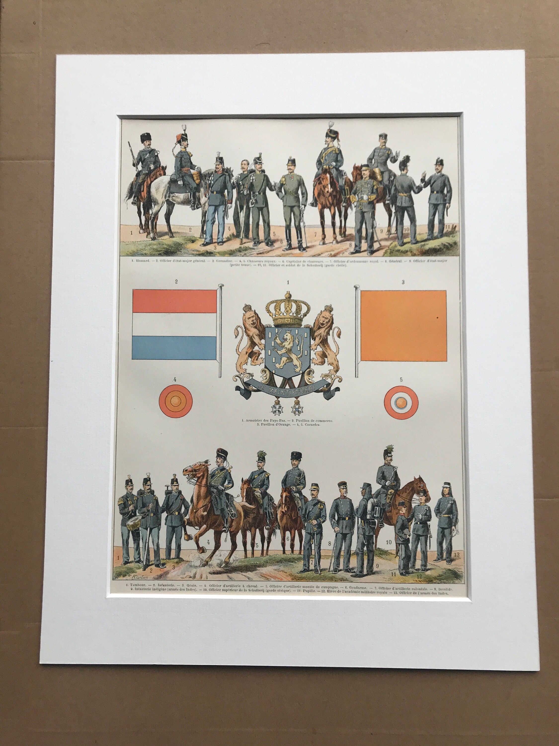 1897 Netherlands - Army and Flags Original Antique Print - Military ...