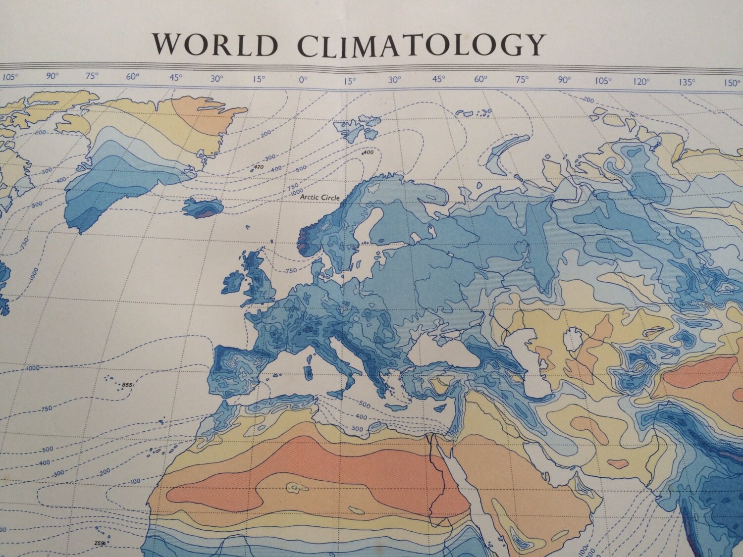 1958 WORLD CLIMATOLOGY Extra Large Original Vintage World Map depicting ...