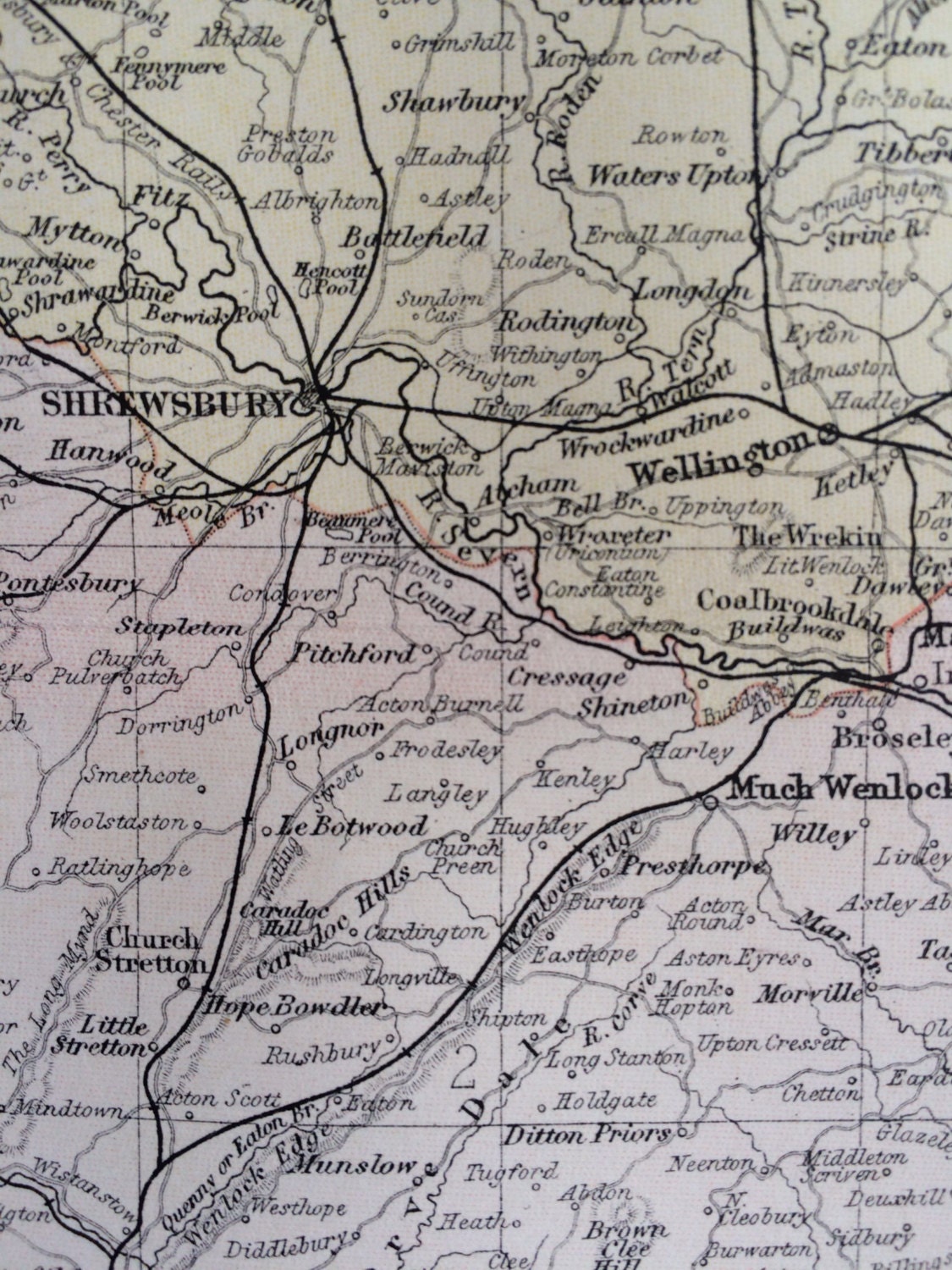 1882 SHROPSHIRE original antique map, english county, cartography ...