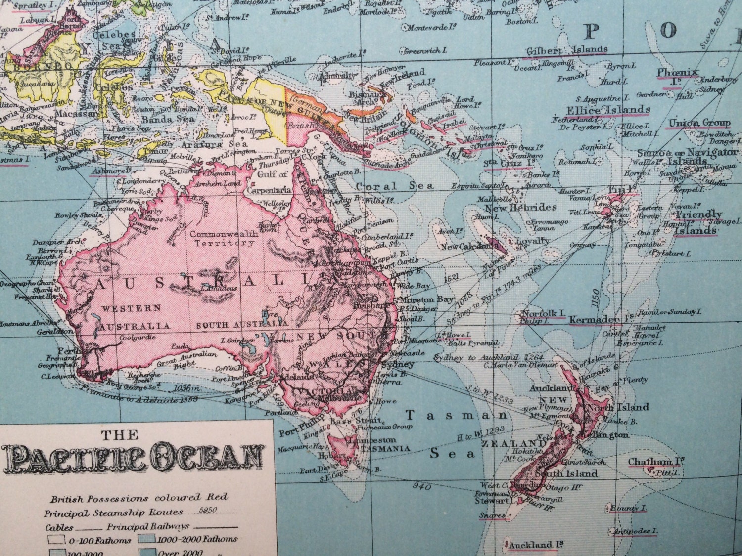 THE PACIFIC OCEAN Original Antique Map c.1910, 10.5 x 13.5 inches, Philips' Atlas, Home Decor ...