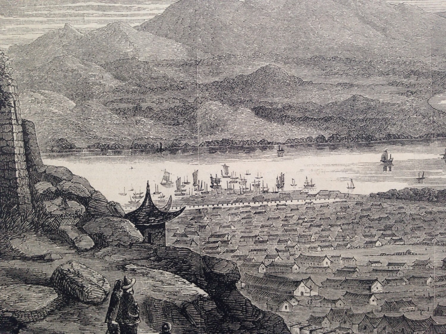 1858 View of Shanghai antique print, original antique prints, Shanghai ...