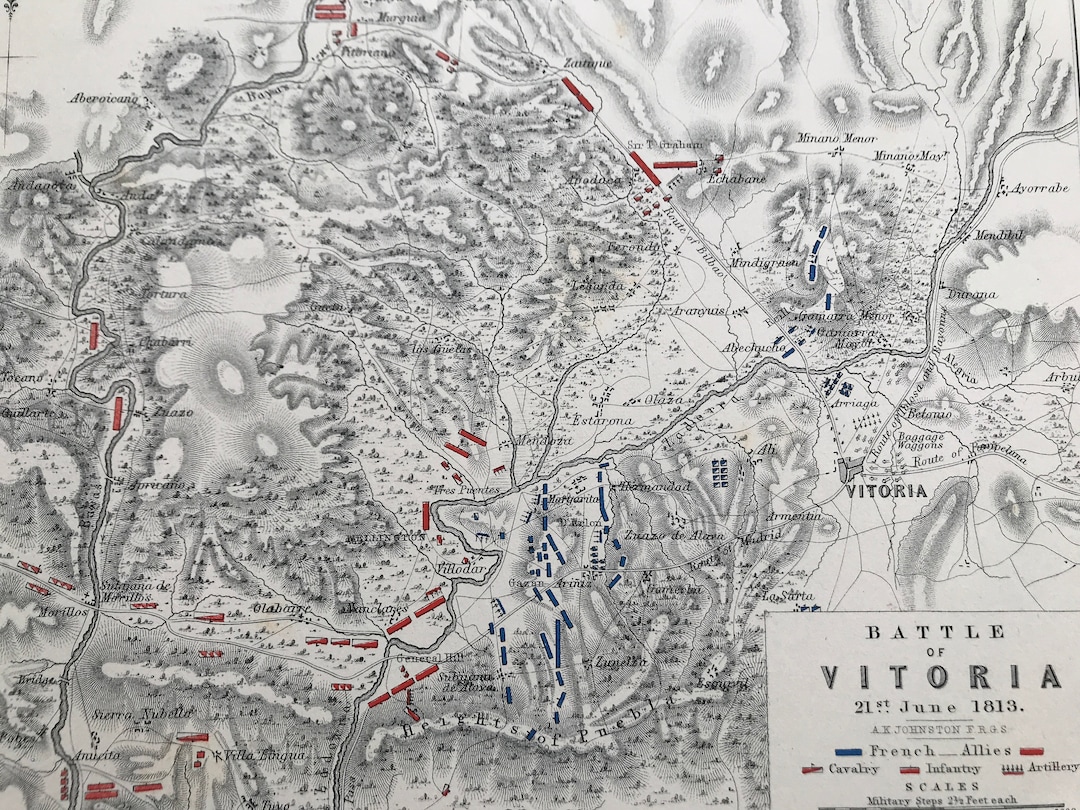 1875 Battle of Vitoria, 1813 Original Antique Map - Peninsular War ...