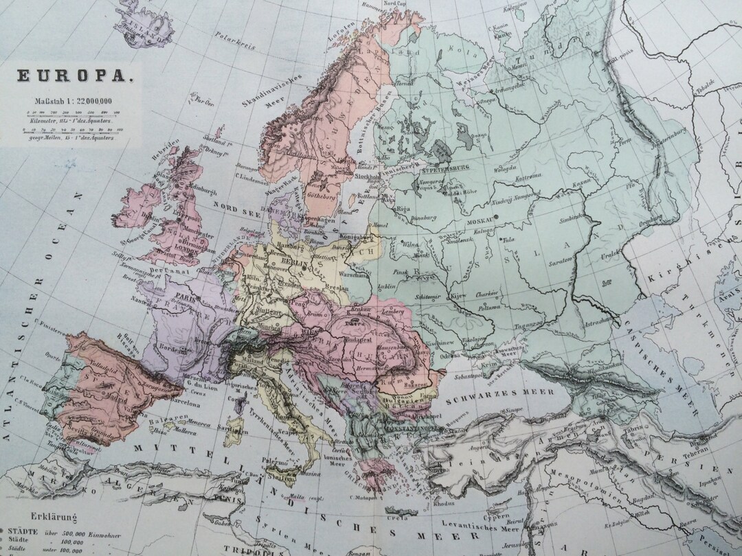 1880 Europe Original Antique Map Vintage Wall Decor - Etsy UK