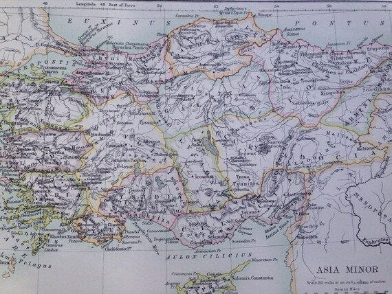 1875 Asia Minor Original Antique Map Turkey Caucasus - Etsy