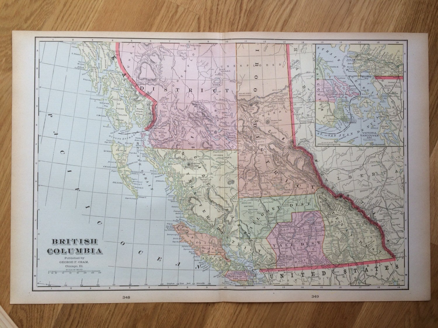 1901 BRITISH COLUMBIA Large Original Antique Map, 22.5 x 14.5 inches ...