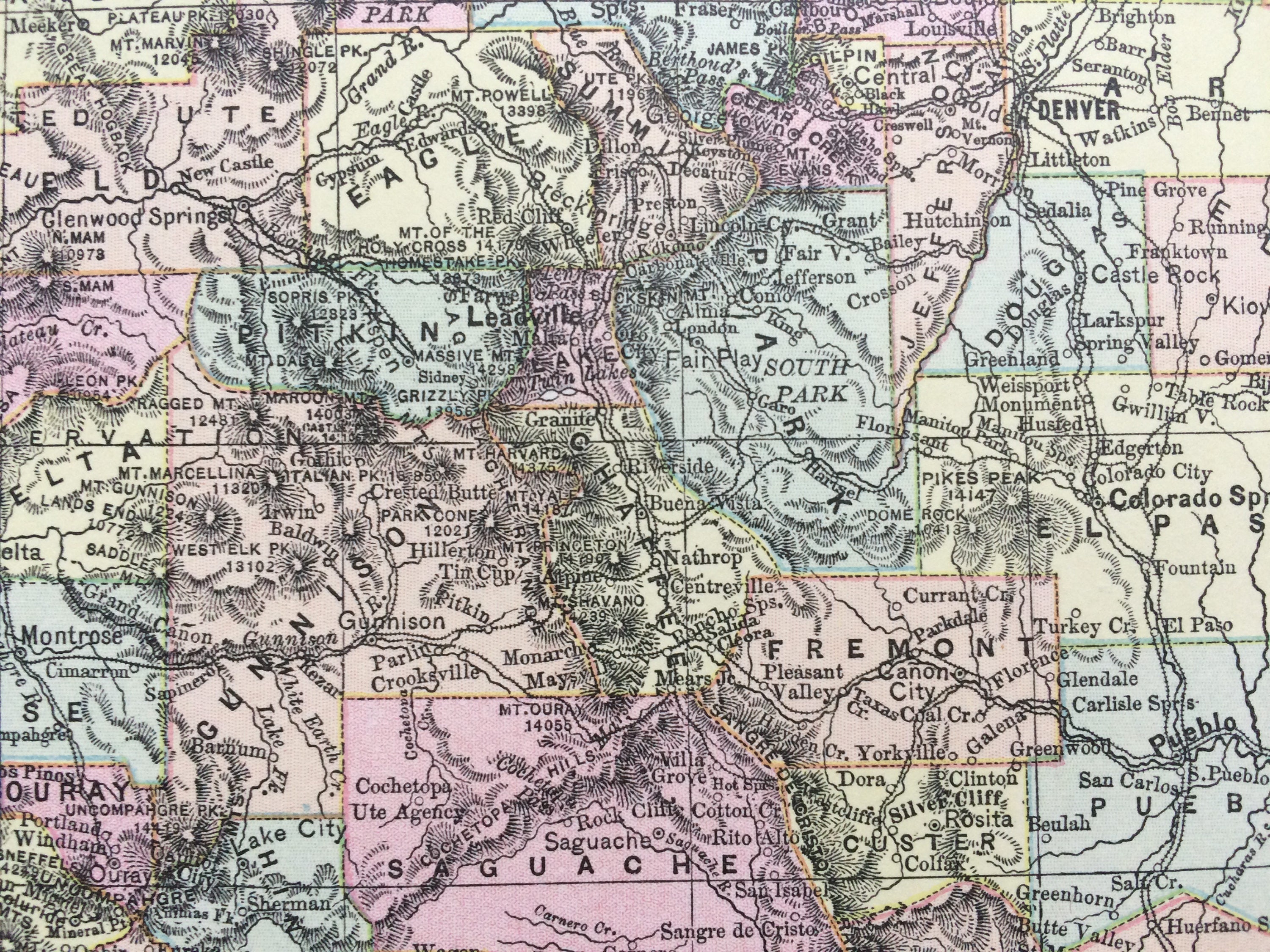 1875 Colorado original antique map, cartography, geography, wall decor ...