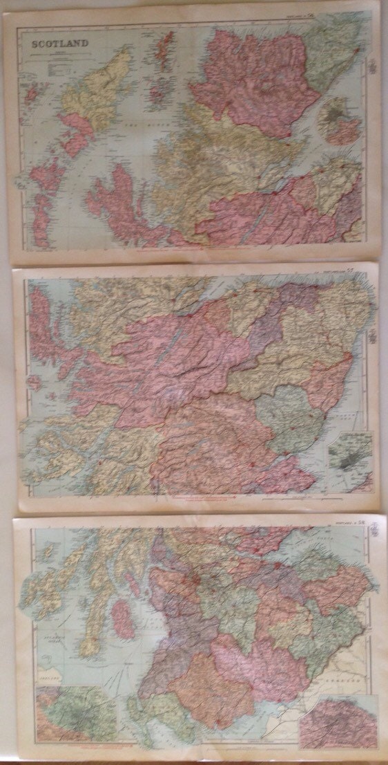 1896 SCOTLAND MAP Set of 3 large original antique maps, Scottish ...