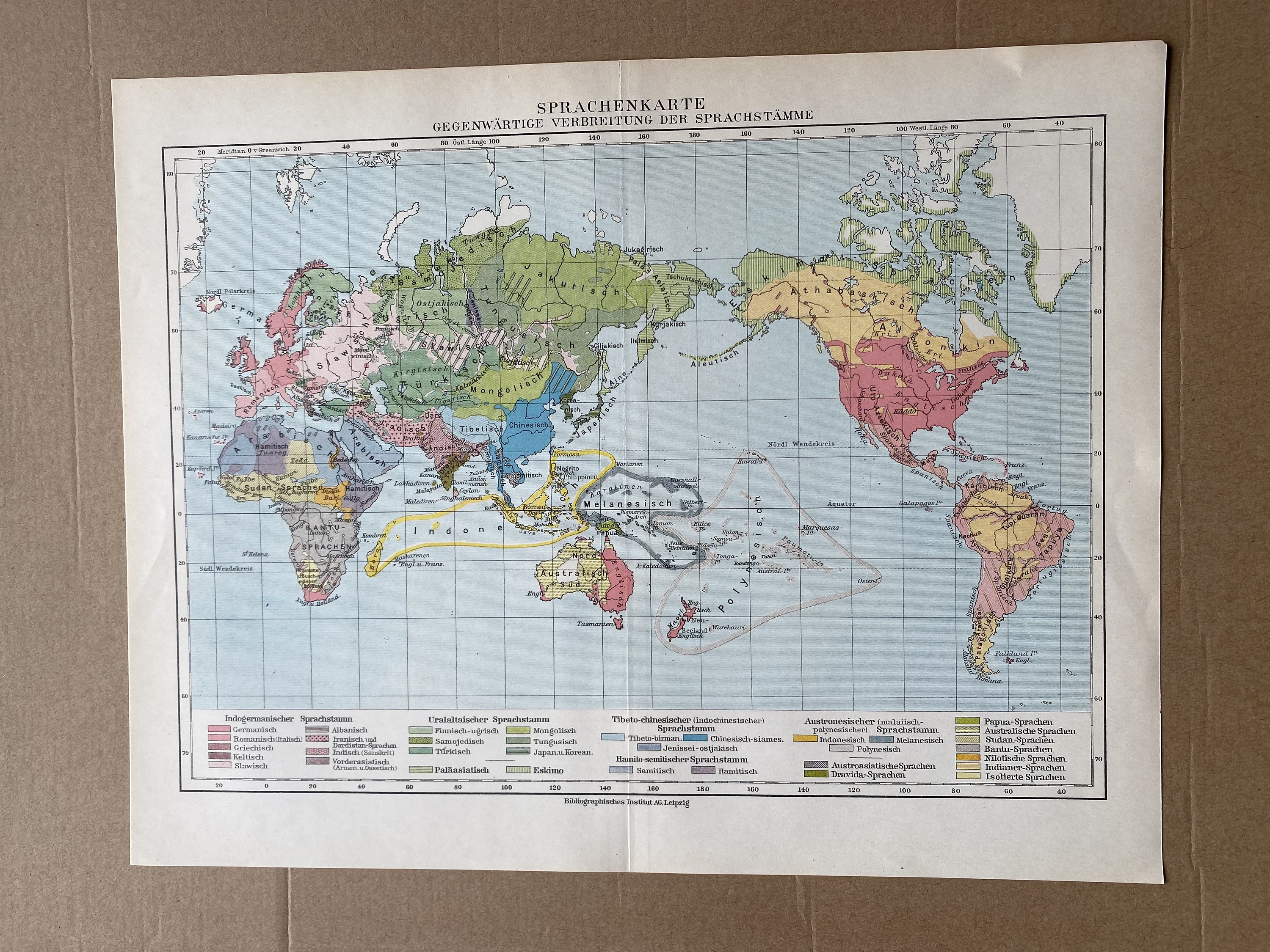 1924 Language Map Original Antique World Map showing distribution of ...