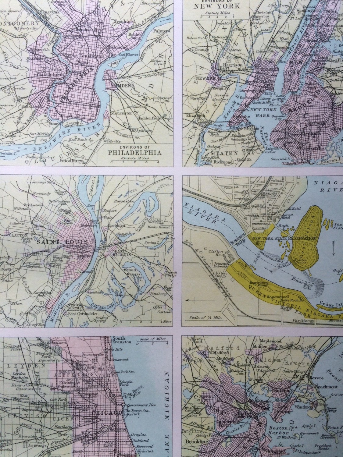 1898 NEW ENGLAND STATES Large Original Antique Map with inset maps of ...