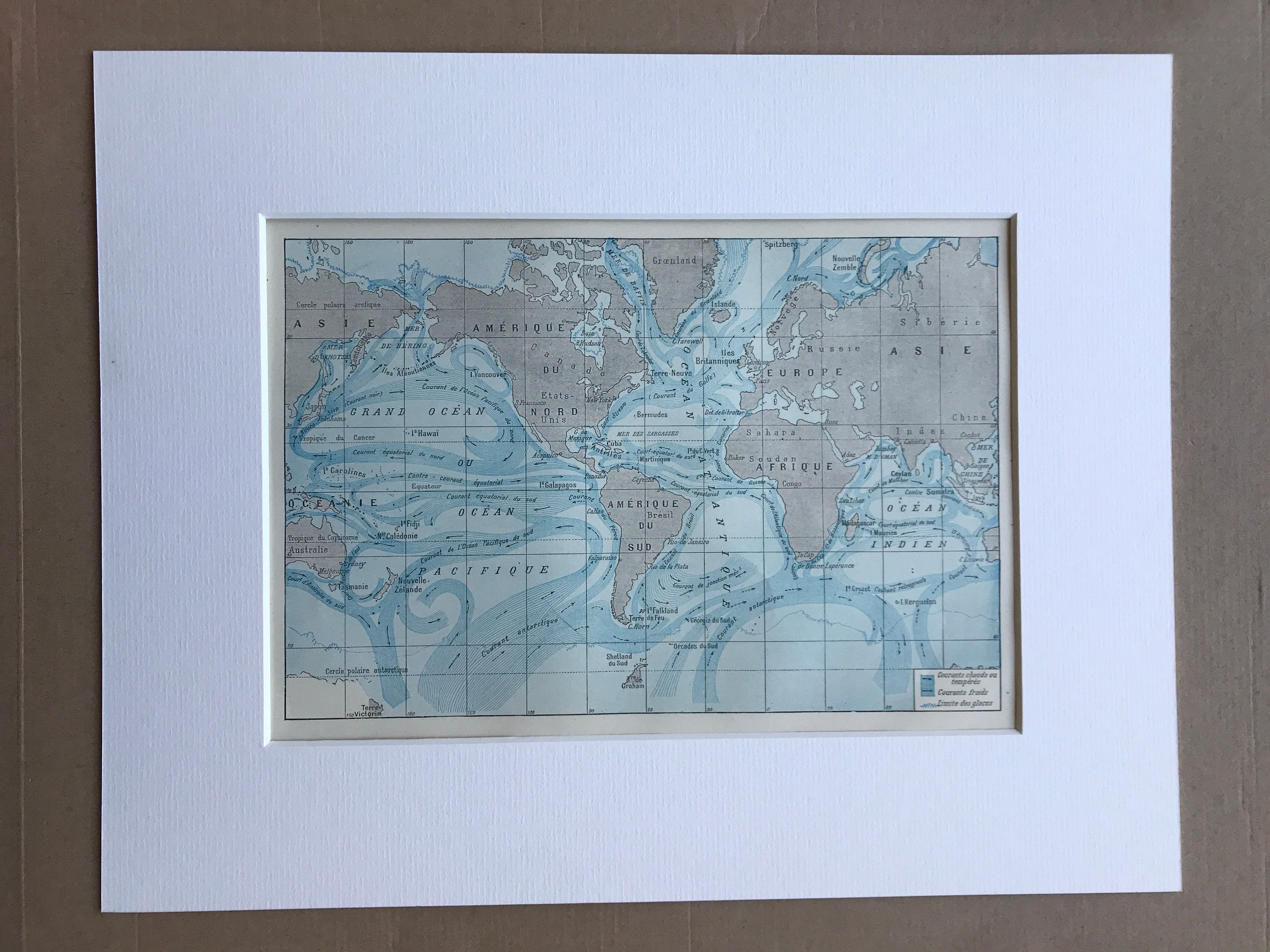 1923 Ocean Currents Original Antique World Map - Mounted and Matted ...