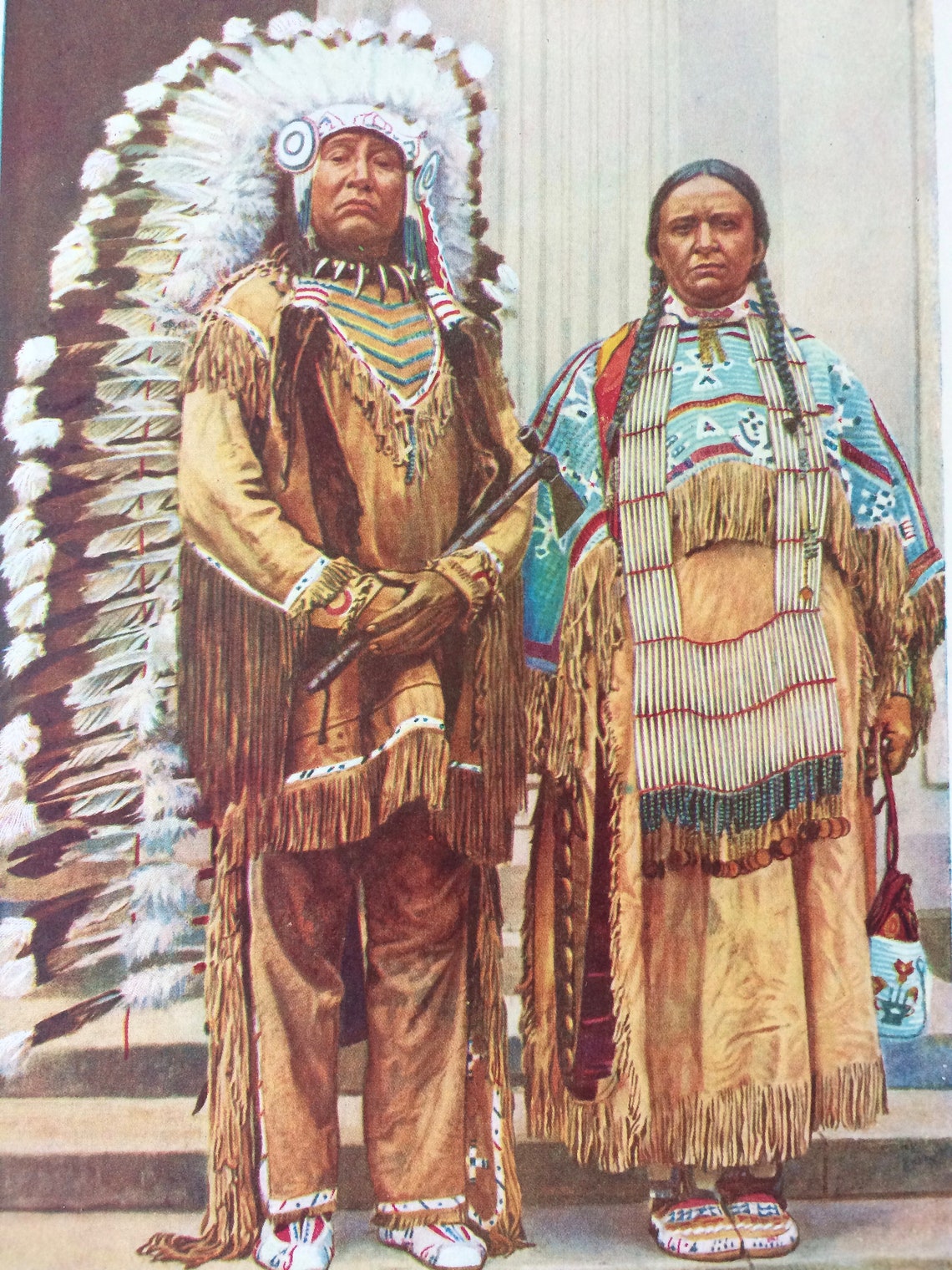 1940s Sioux Chieftain and His Squaw Original Vintage Print - Mounted ...