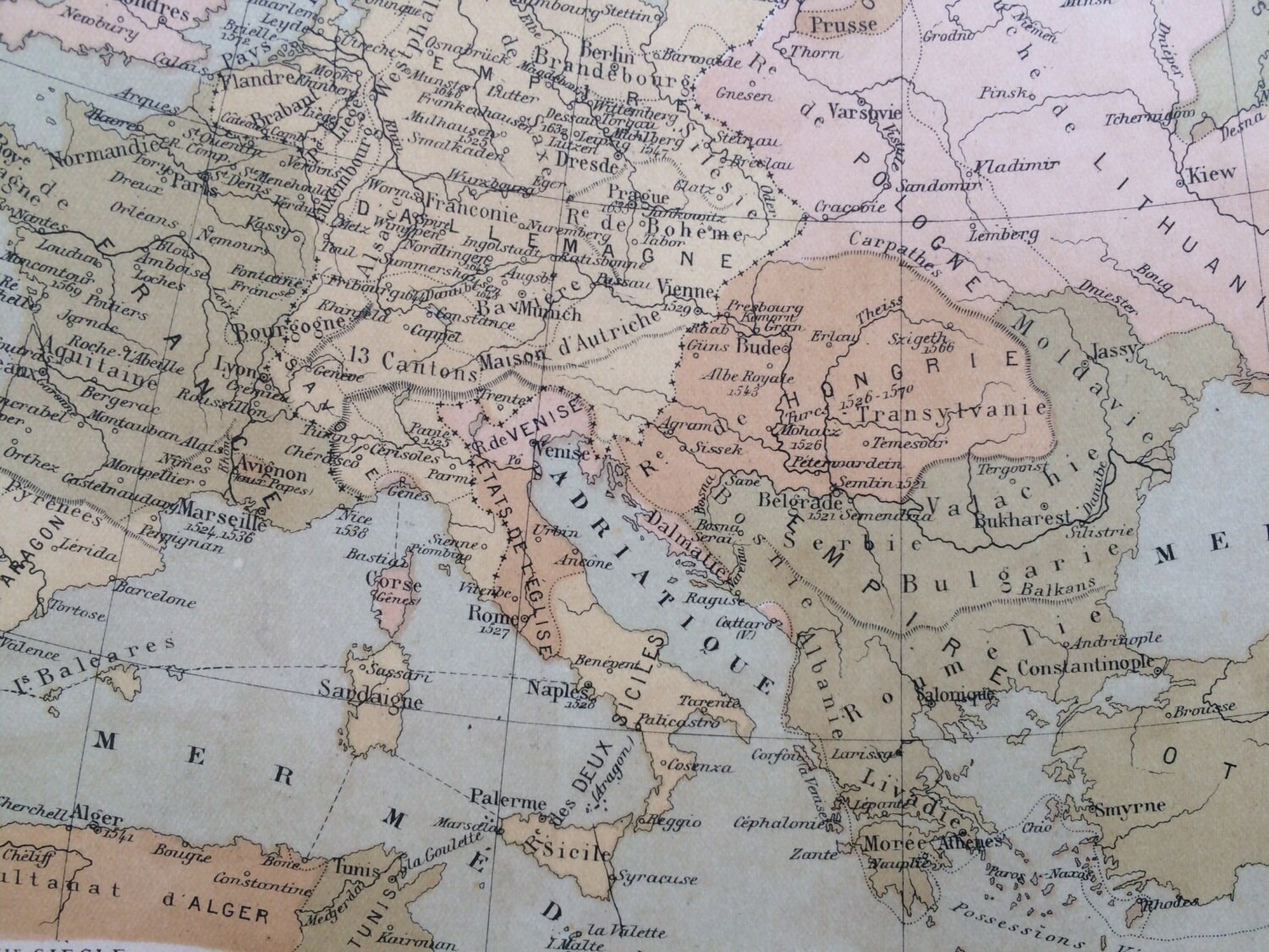 1903 Europe Antique Map Empire De Charles Quint Charles V - Etsy