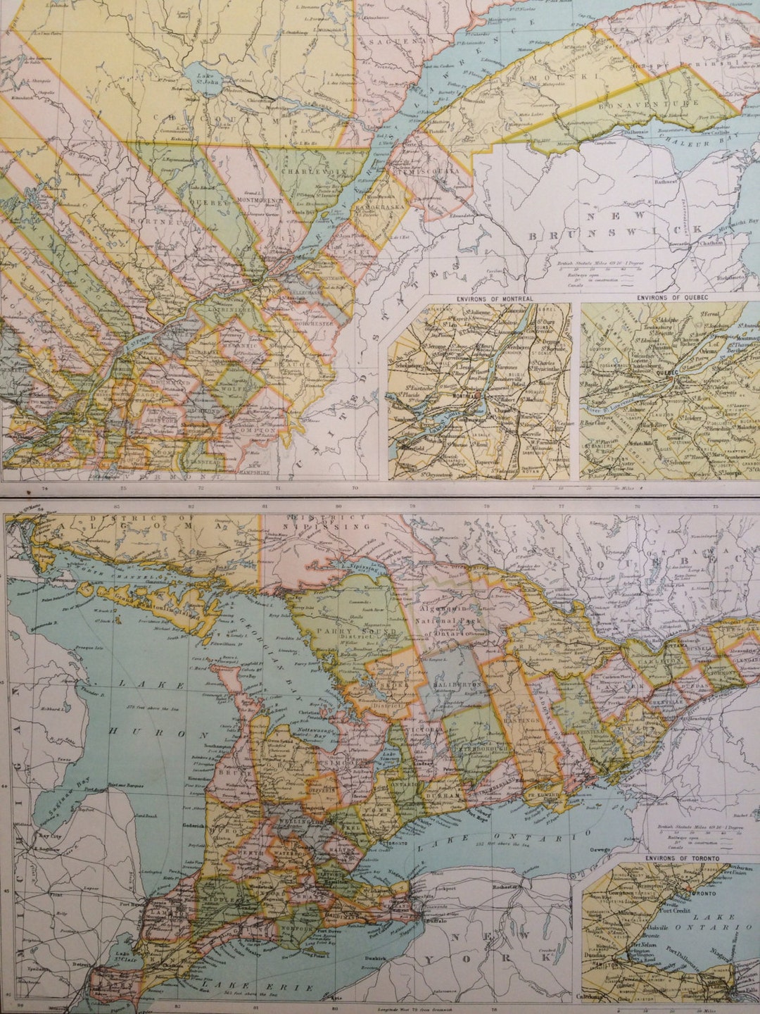 1898 ONTARIO & QUEBEC CANADA Large Original Antique Map, 14 X 18.5 ...