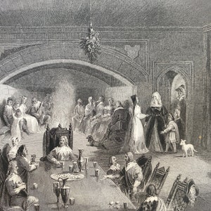 1844 the Baron's Hall at Christmas Original Antique Print - Engraving ...