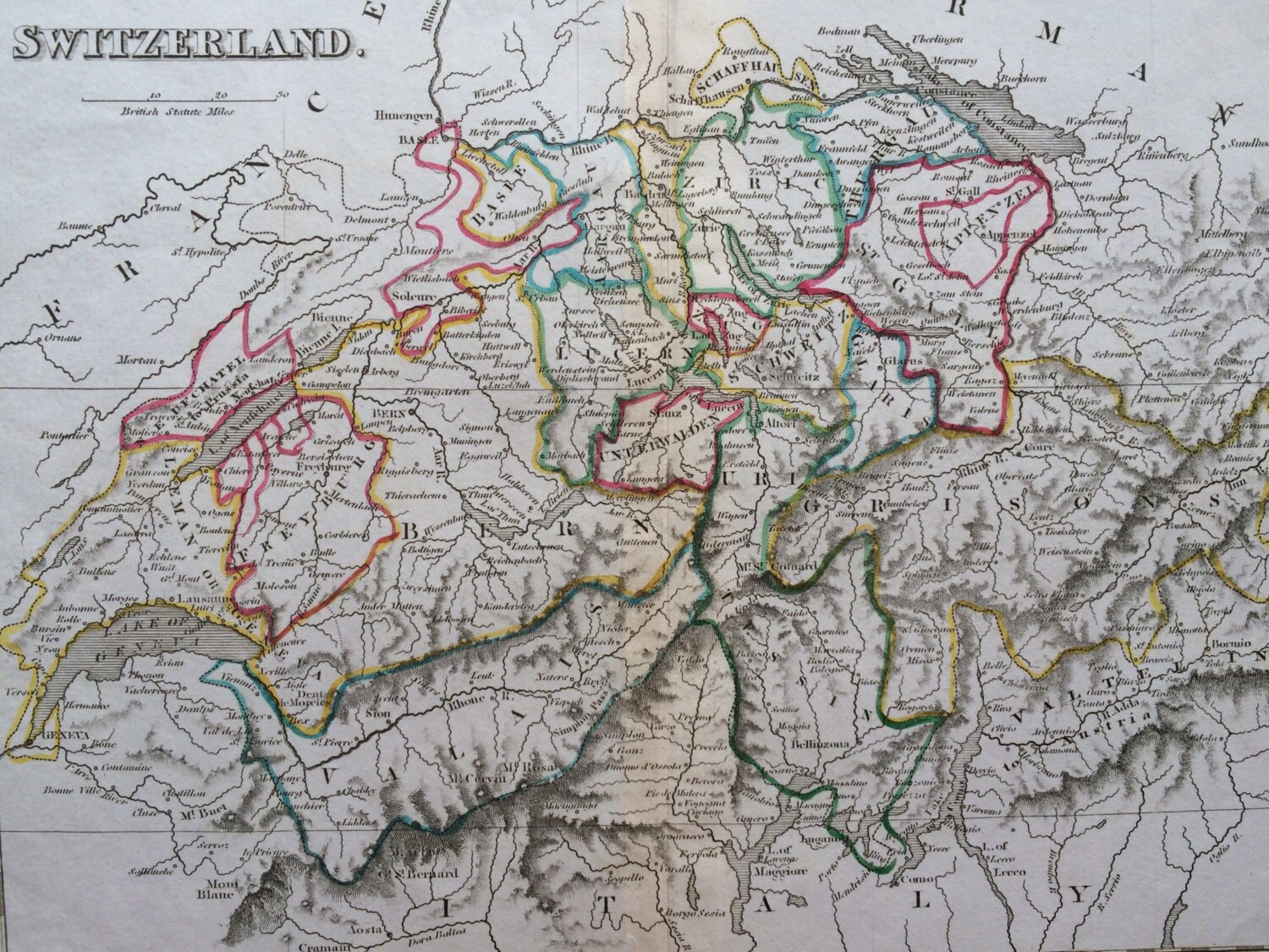 1819 Switzerland Original Antique Hand-Coloured Engraving - Rare ...