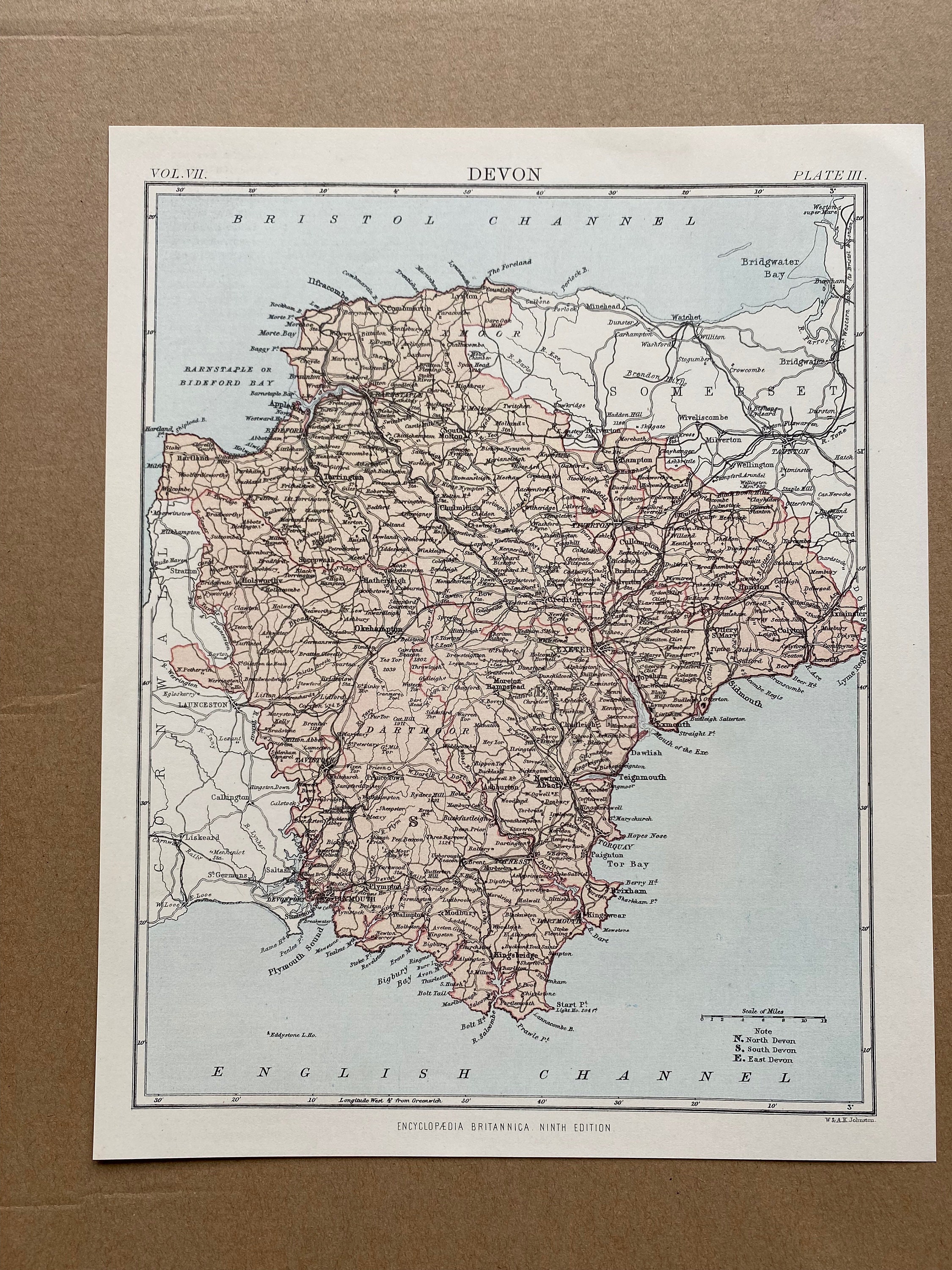 1875 Devon Original Antique Map - UK County - England - Available ...