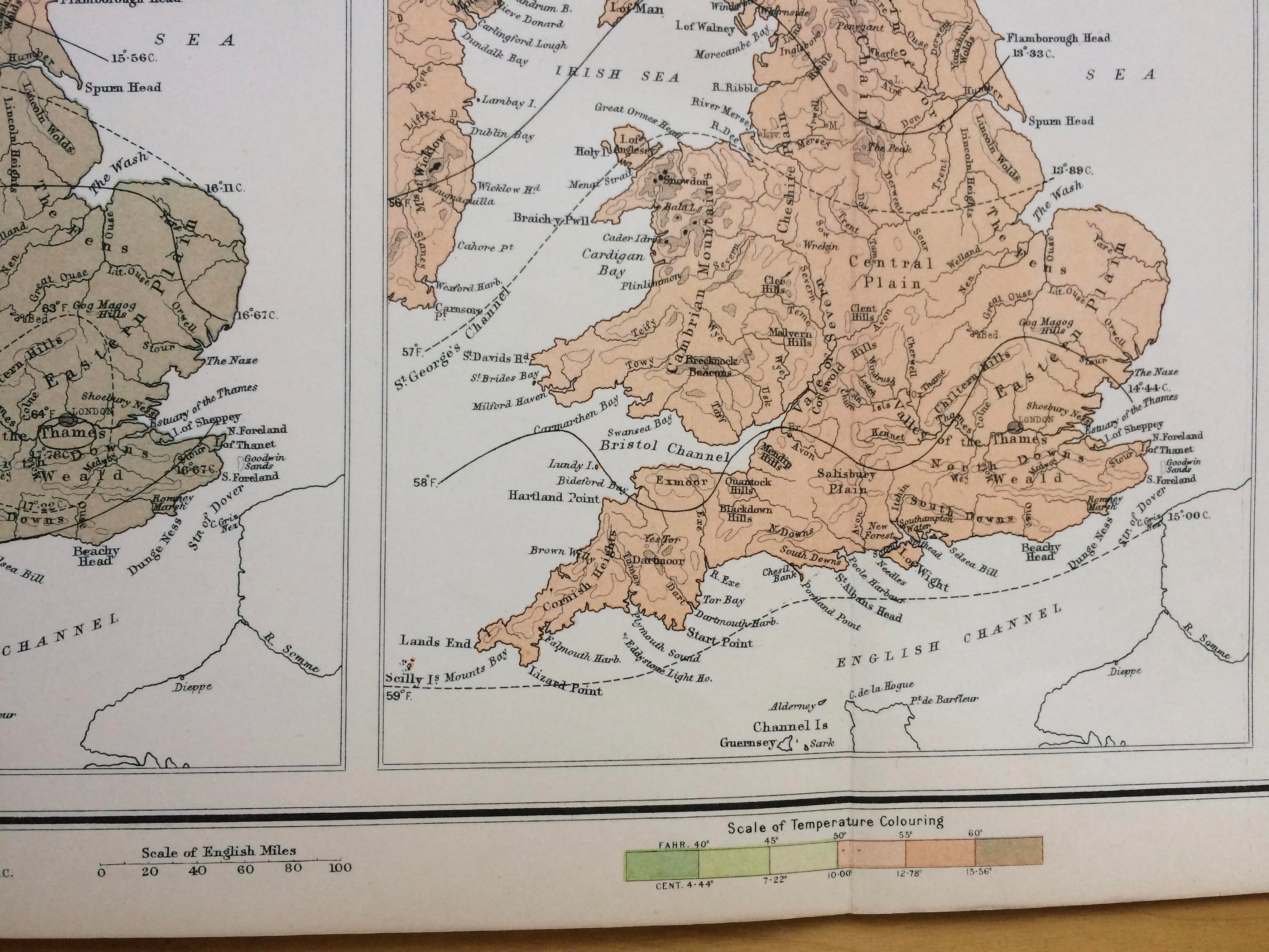 1898 Average Temperature Large Original Antique Ordnance Survey Map ...