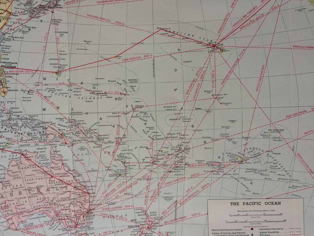 1940s the Pacific Ocean Original Vintage Map Showing National ...