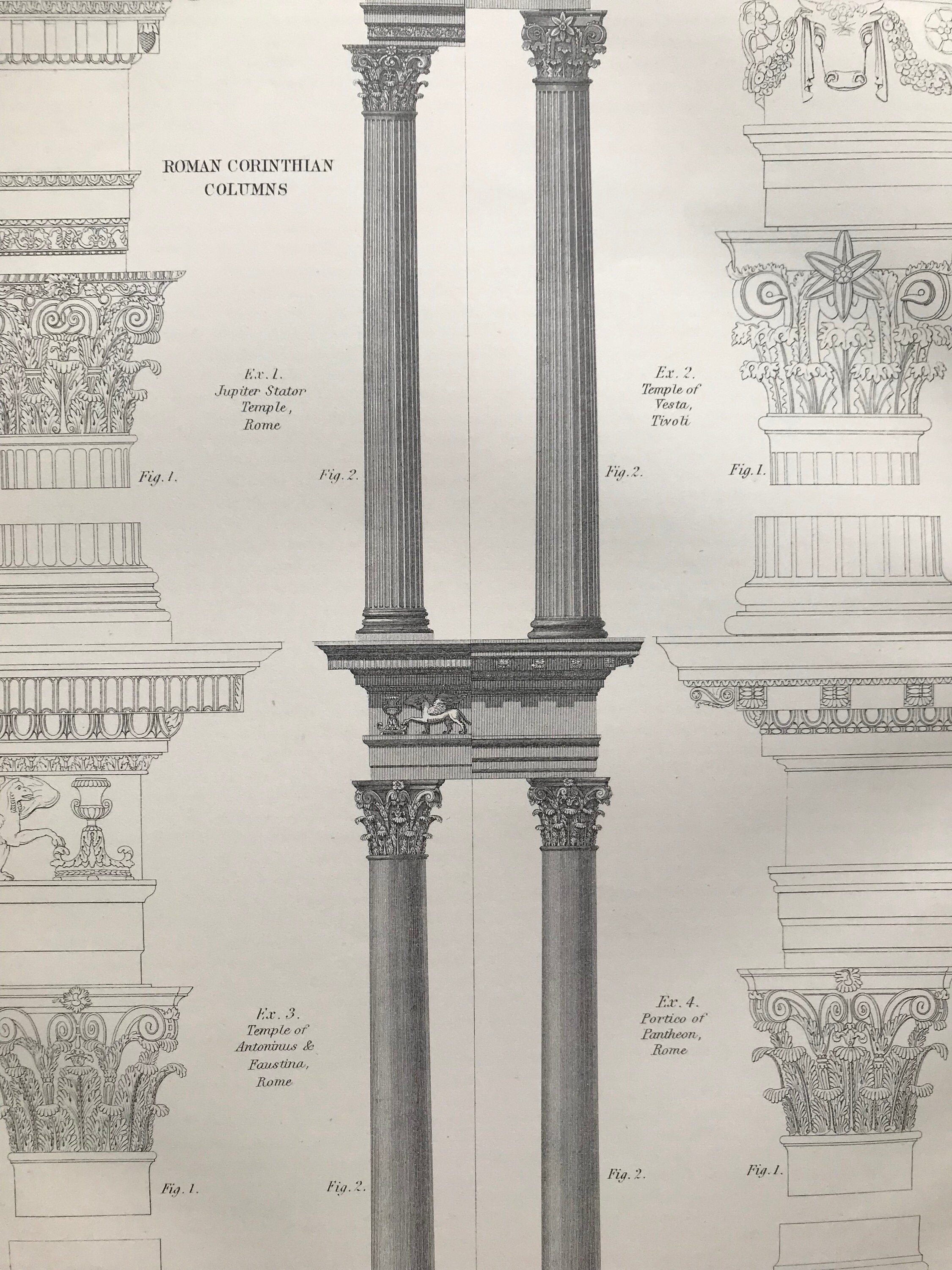 1875 Roman Corinthian Column Architecture Original Antique Matted ...