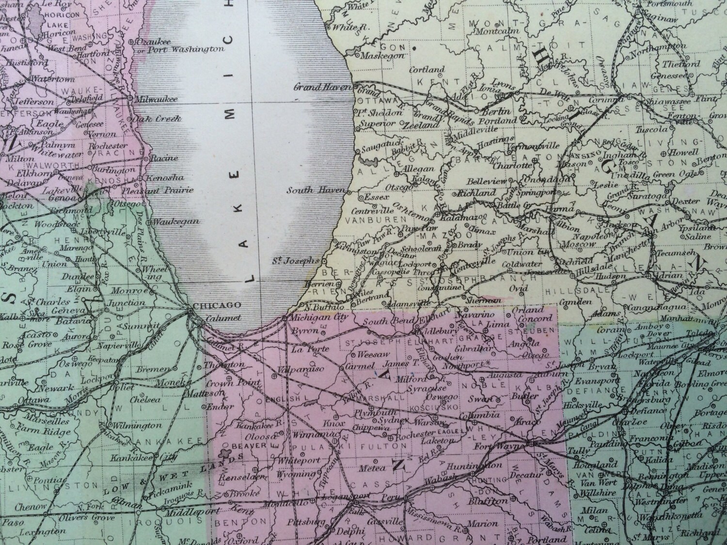 1869 UNITED STATES (Western Division) Rare Original Antique Map, 22 x ...