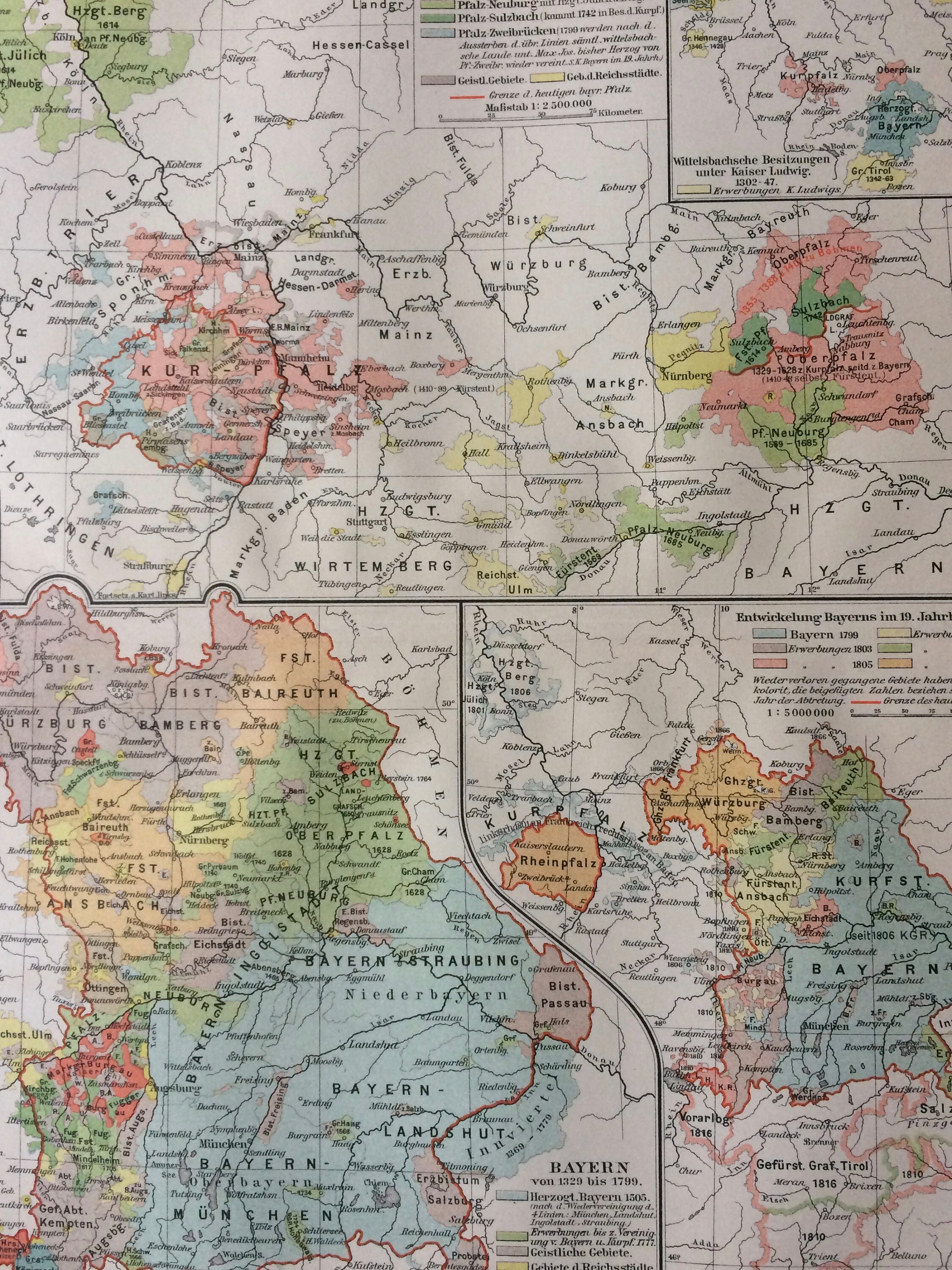 1894 History map of Bavaria and Kurpfalz Original Antique Map ...