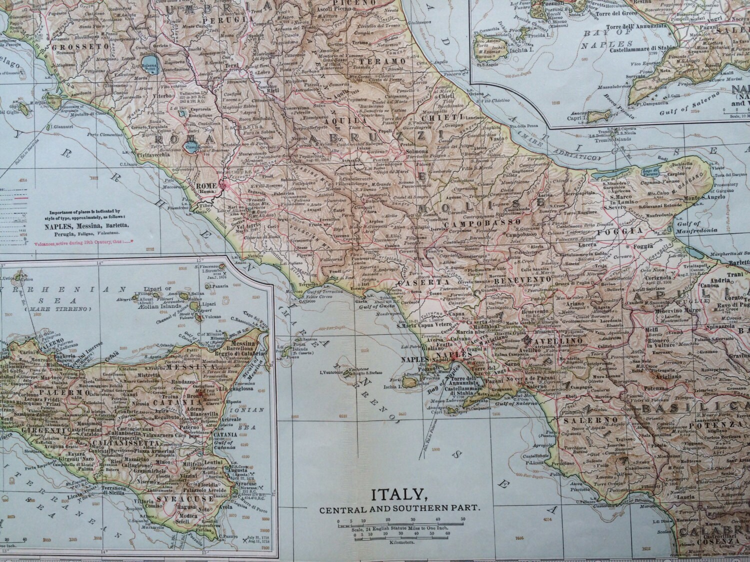 1903 ITALY (central & southern) Original Large Antique Map - Wall Map ...